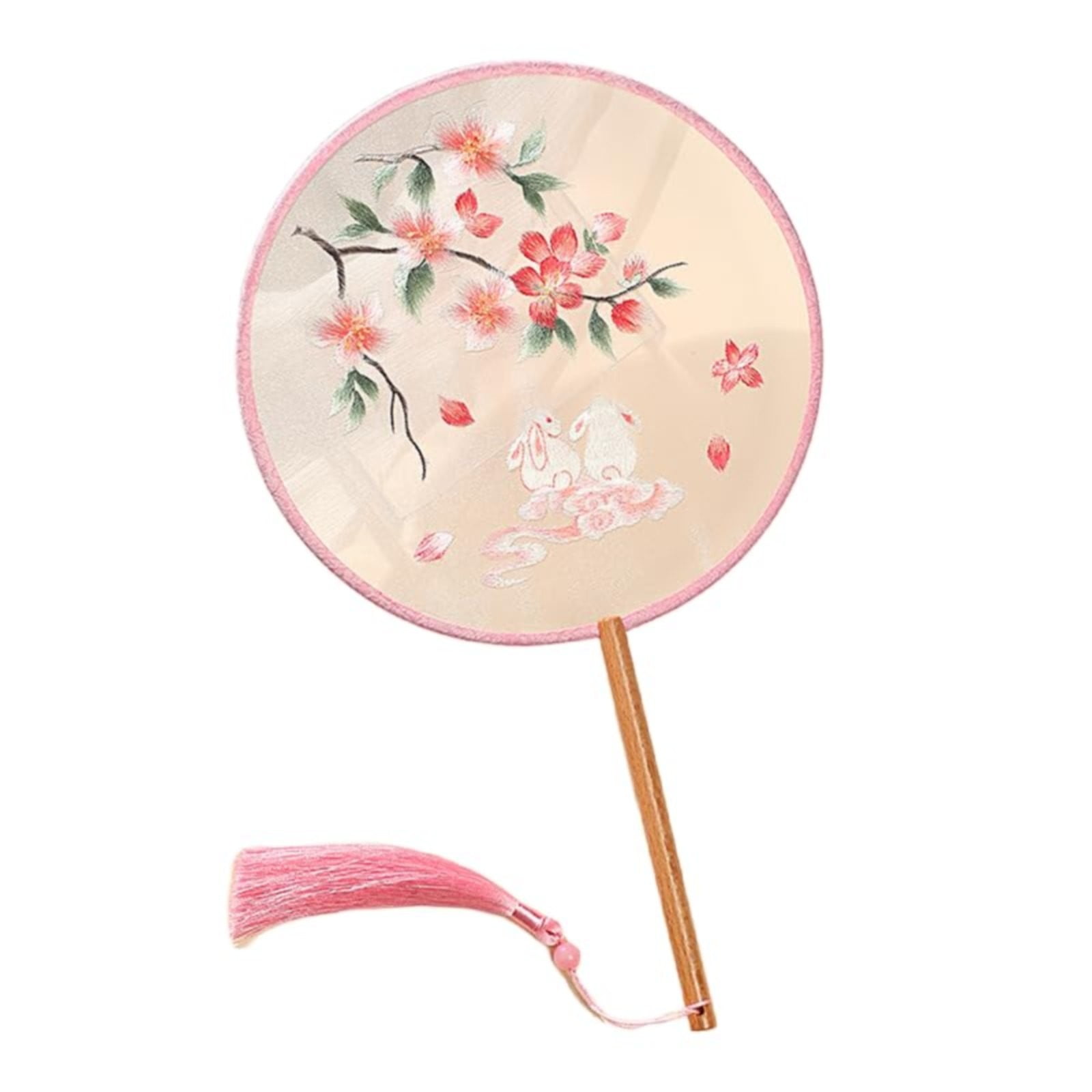 XYKA Round Chinese Hand Fans with Tassel and Wooden Handle, Double ...