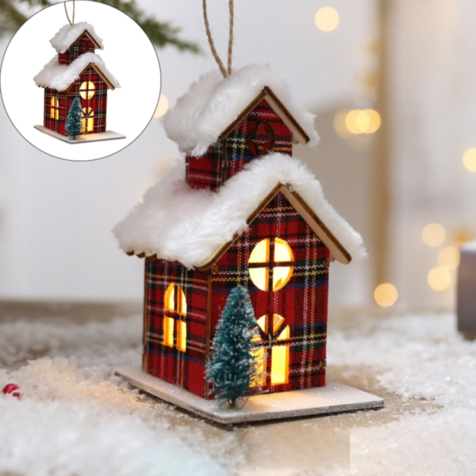 XYKA Santa Wooden Cabin Luminous Christmas Decorations Hand-Painted ...
