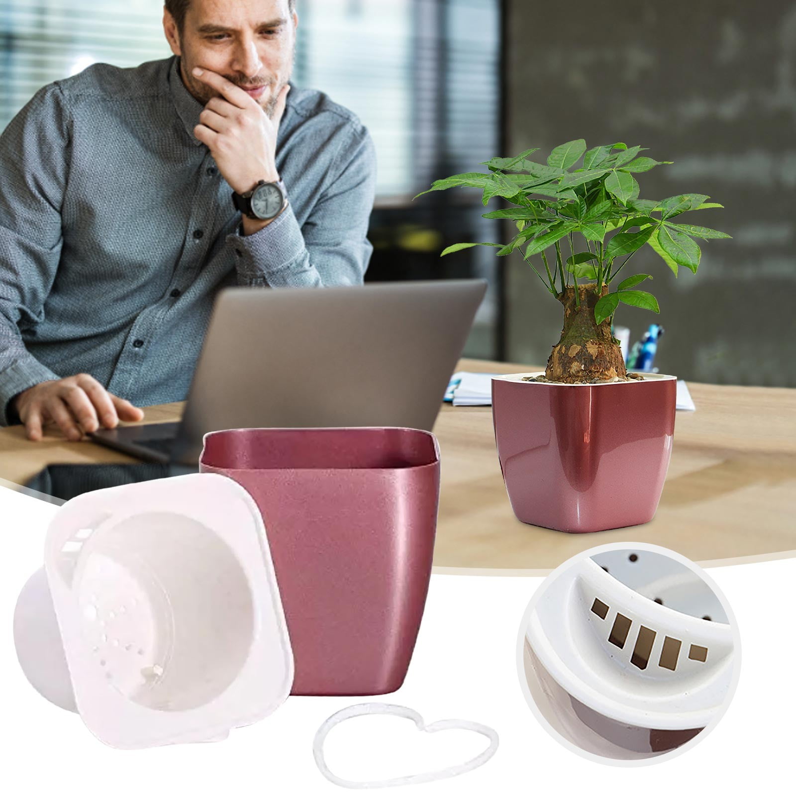 XYKA Self Watering Lazy Flower Pot Automatic Watering Planter for Indoor Succulents Herbs and ...