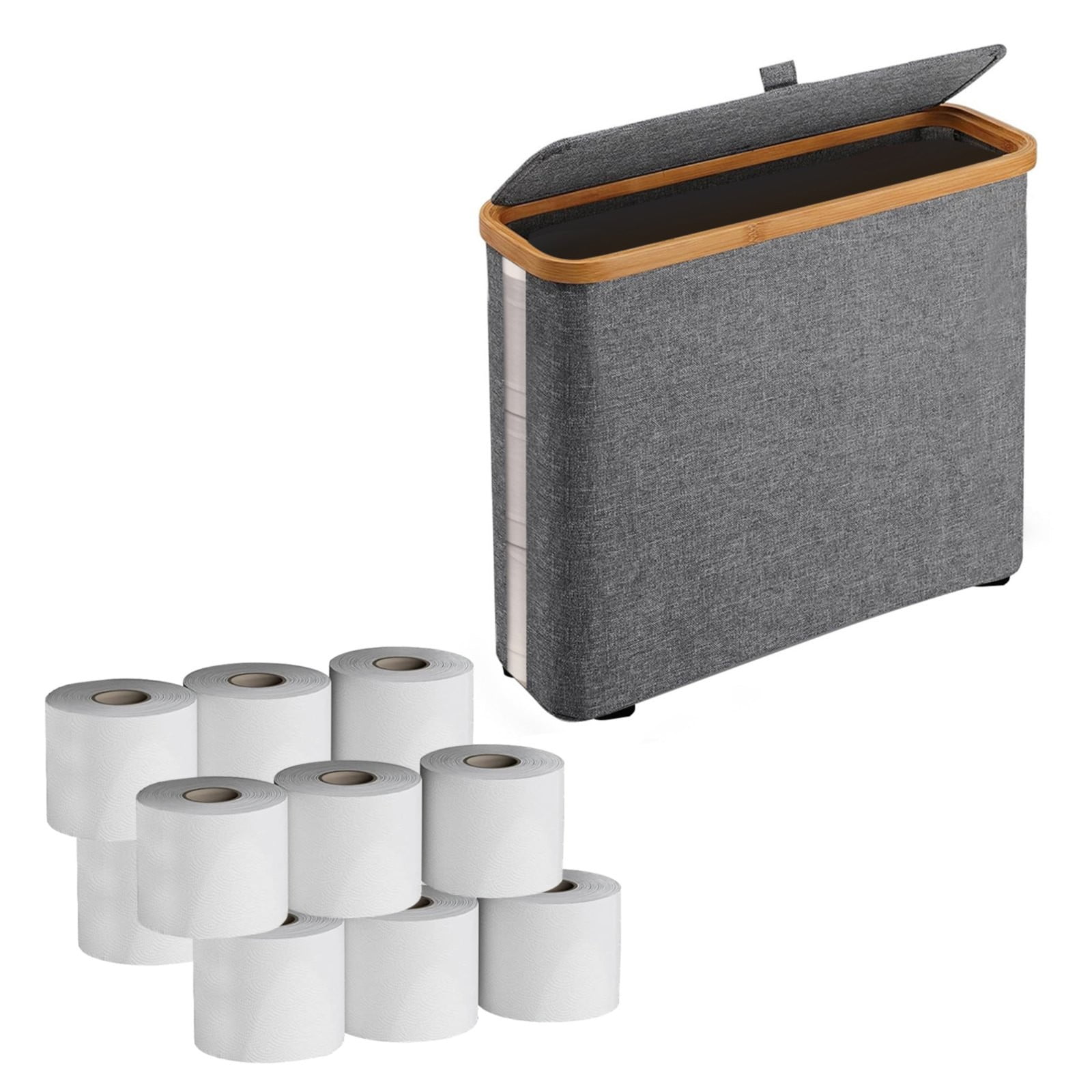 XYKA Slim Toilet Paper Storage Basket with Lid and Side Access Window Compact Toilet Paper ...