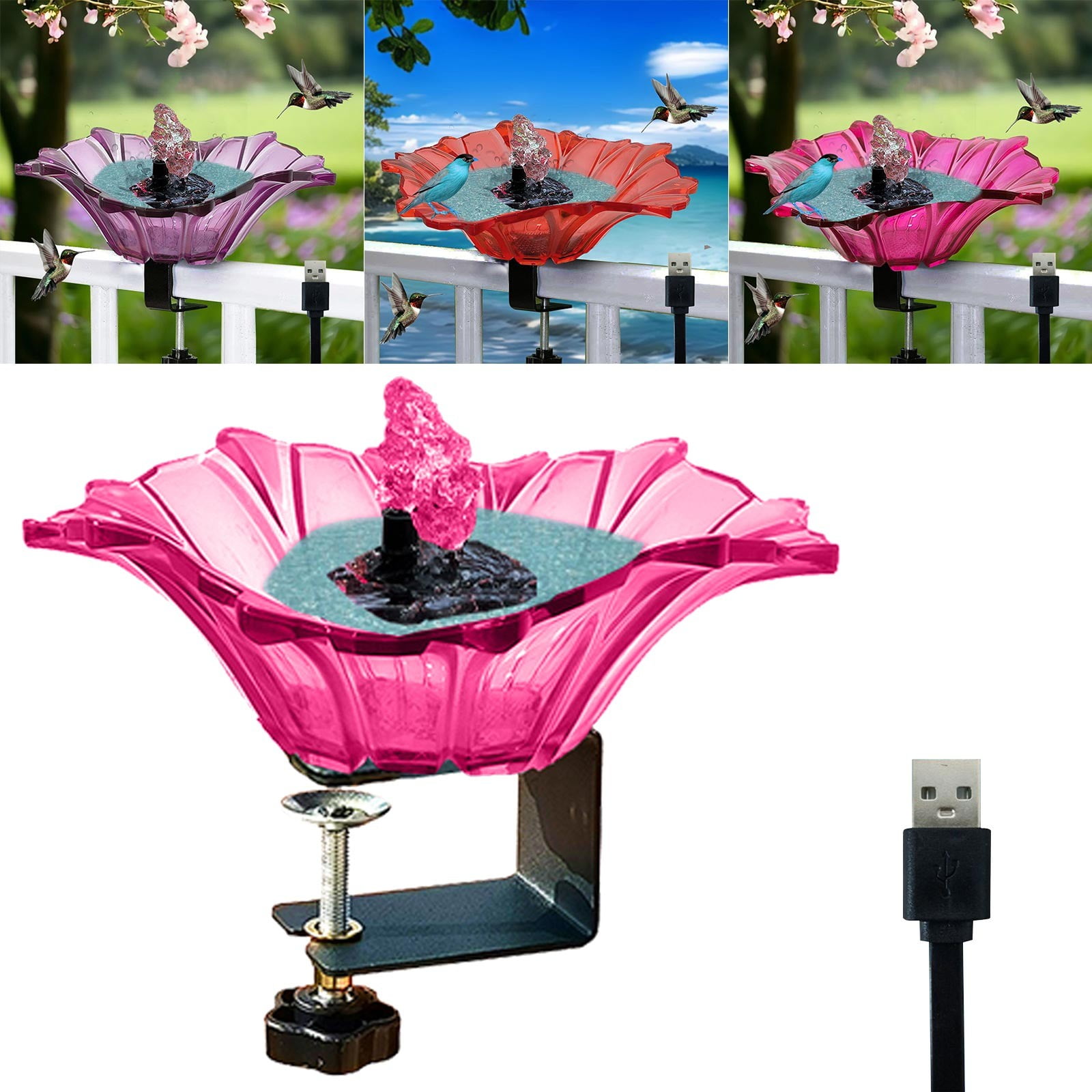 XYKA USB Powered Outdoor Garden Bird Bath and Feeder Combo with ...