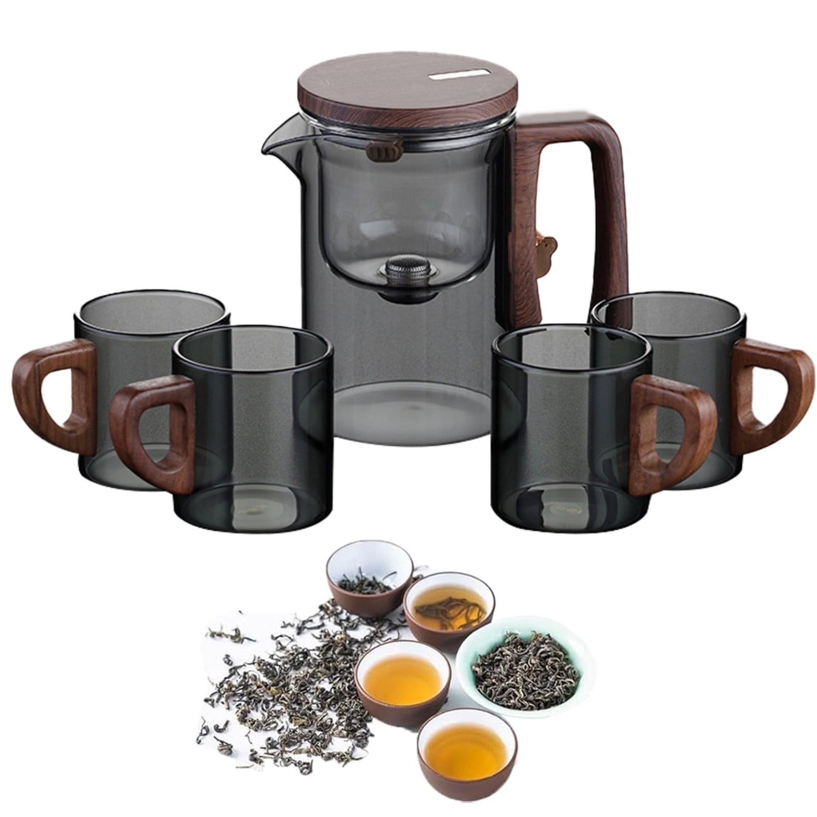 XYKA Water Separation Glass Teapot with Wooden Handle Borosilicate ...