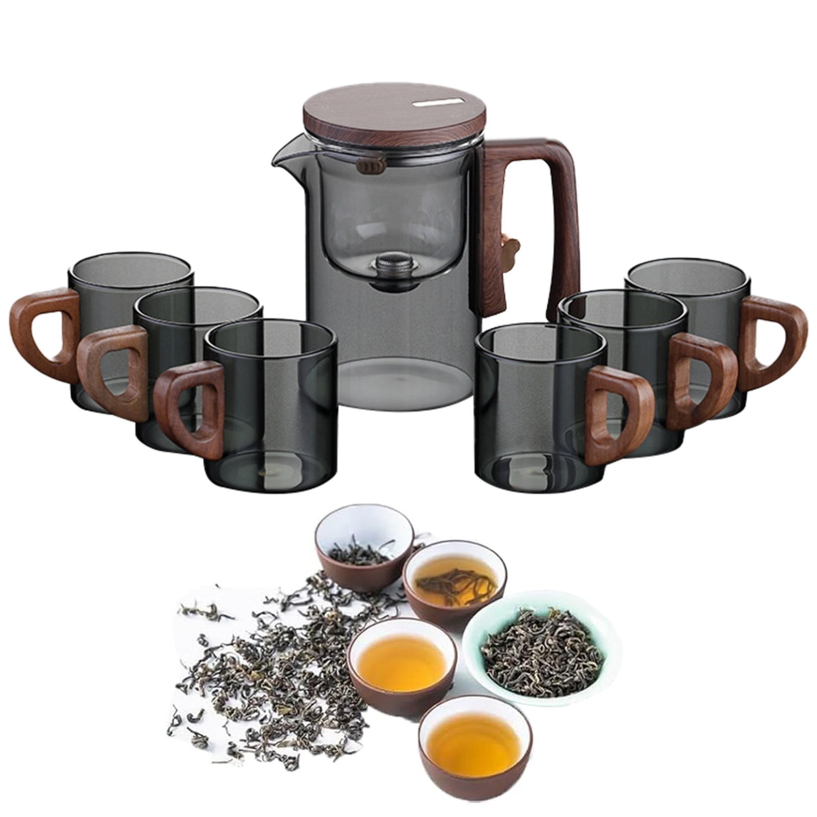 XYKA Water Separation Glass Teapot with Wooden Handle Borosilicate ...