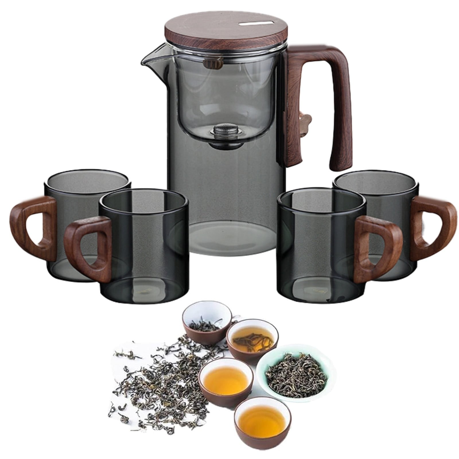 XYKA Water Separation Glass Teapot with Wooden Handle Borosilicate ...