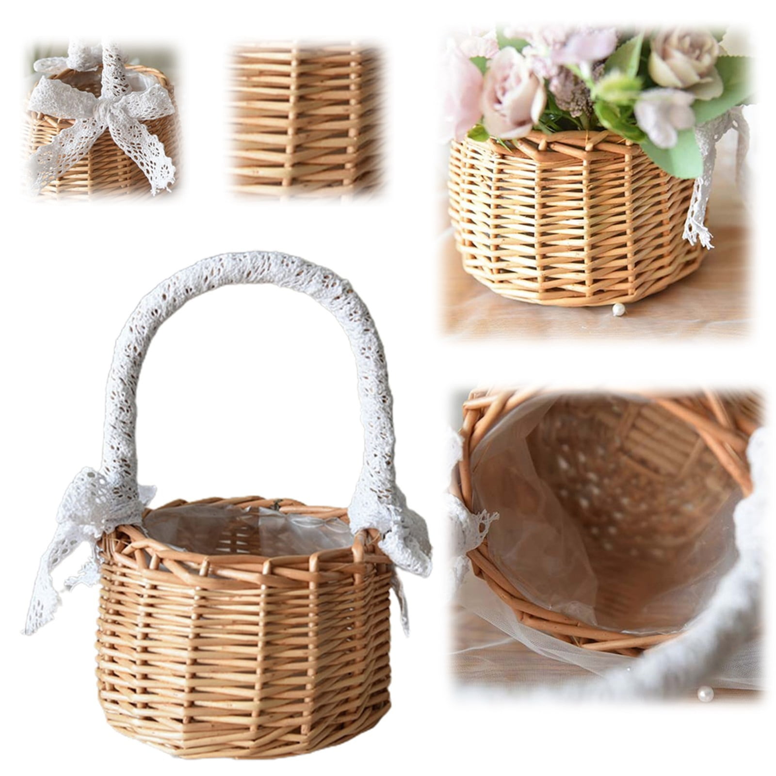 XYKA Small Wicker Basket with Handle Wedding Woven Flower Basket Flower ...