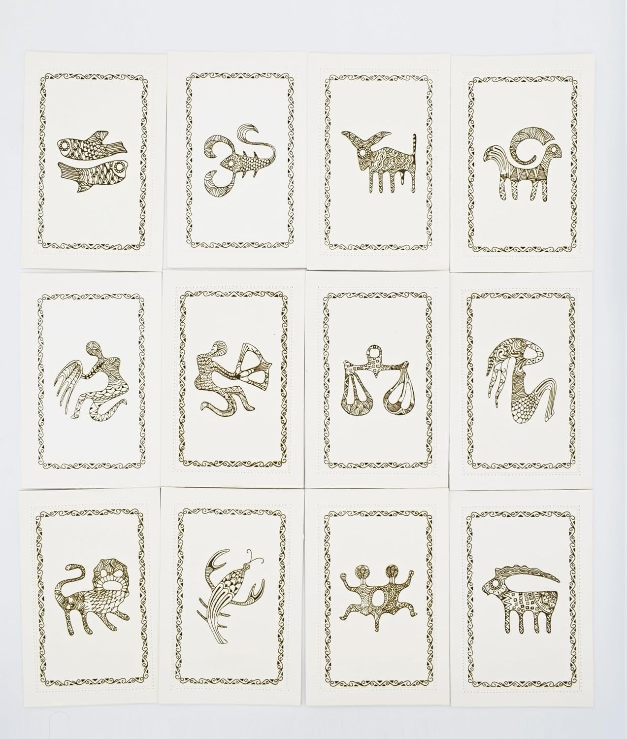 XYLEM Henna Printed Rashi Sign Cards with Envelopes Set of 12 Signs A6 ...