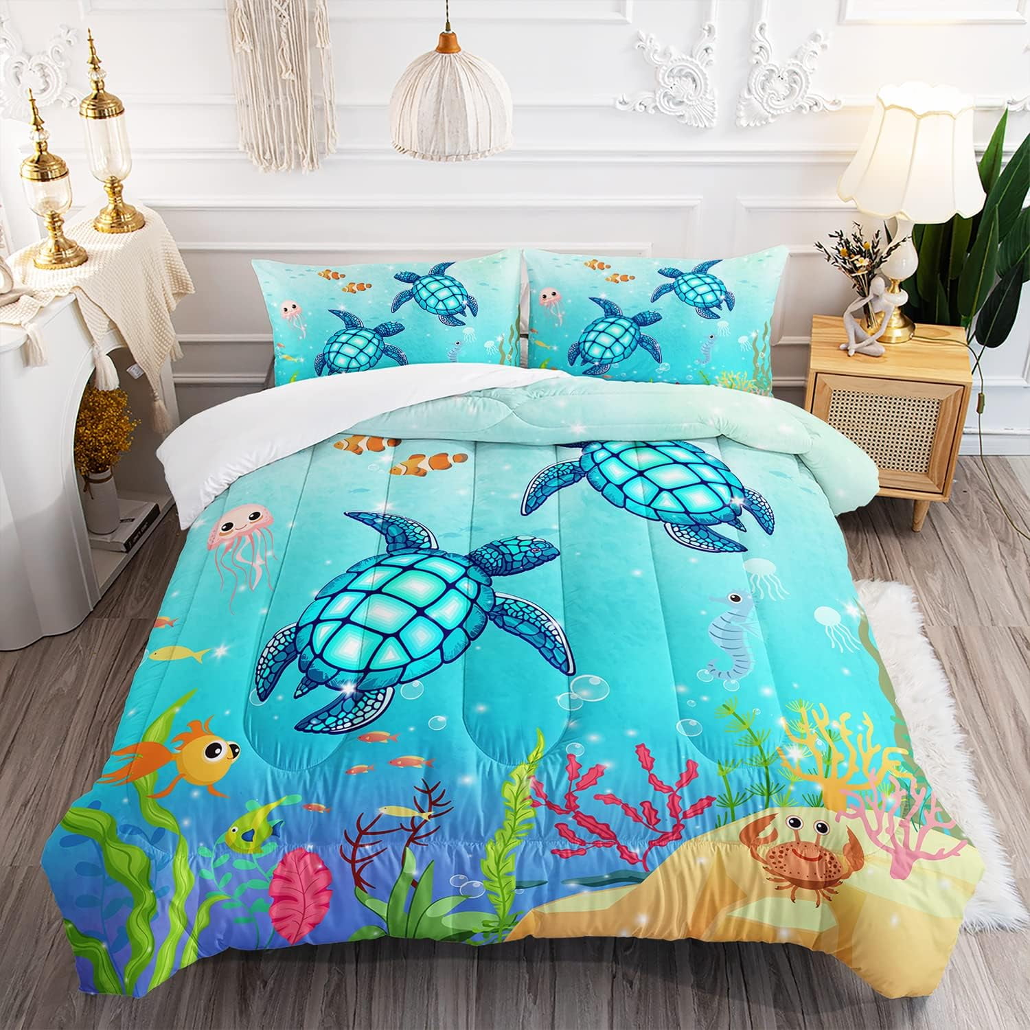 XYNHML Turtle Comforter Set Twin Ocean Watercolor Sea Turtle Bedding ...