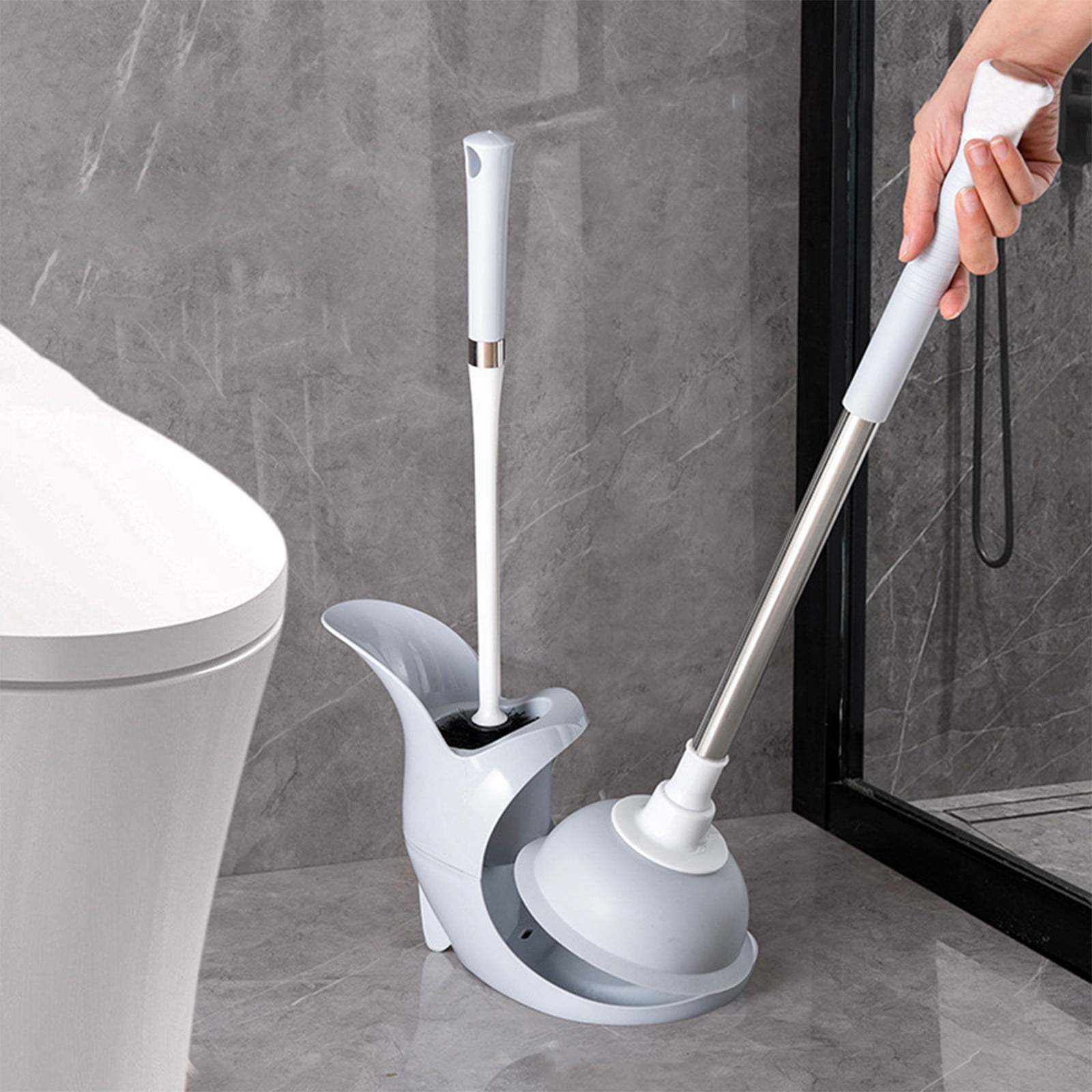 XYRSRUW Deluxe Toilet Brush, Modern Toilet Cleaning Set with Plunger ...