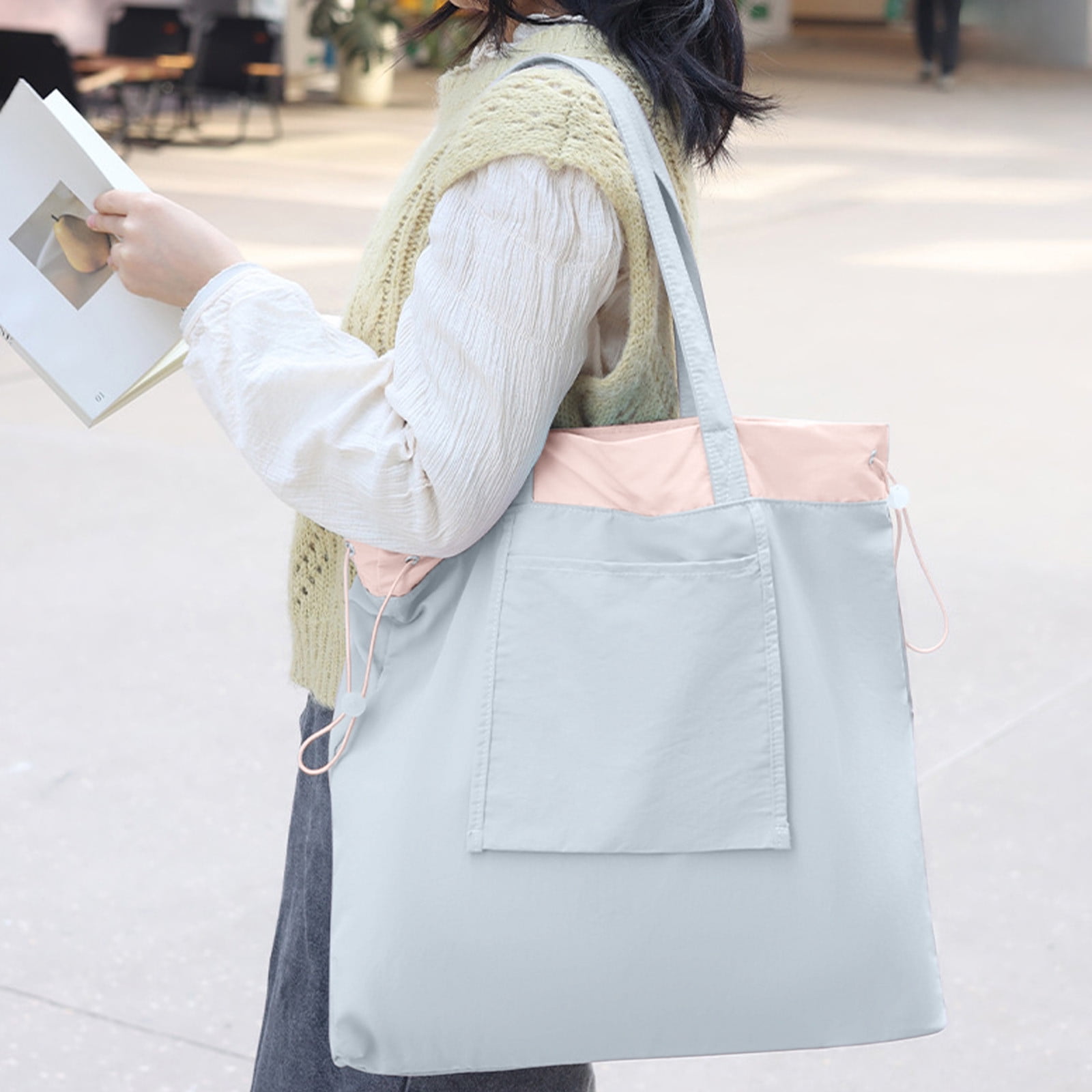 XYRSRUW Foldable Drawstring Tote, Lightweight Nylon Shopping Bag ...