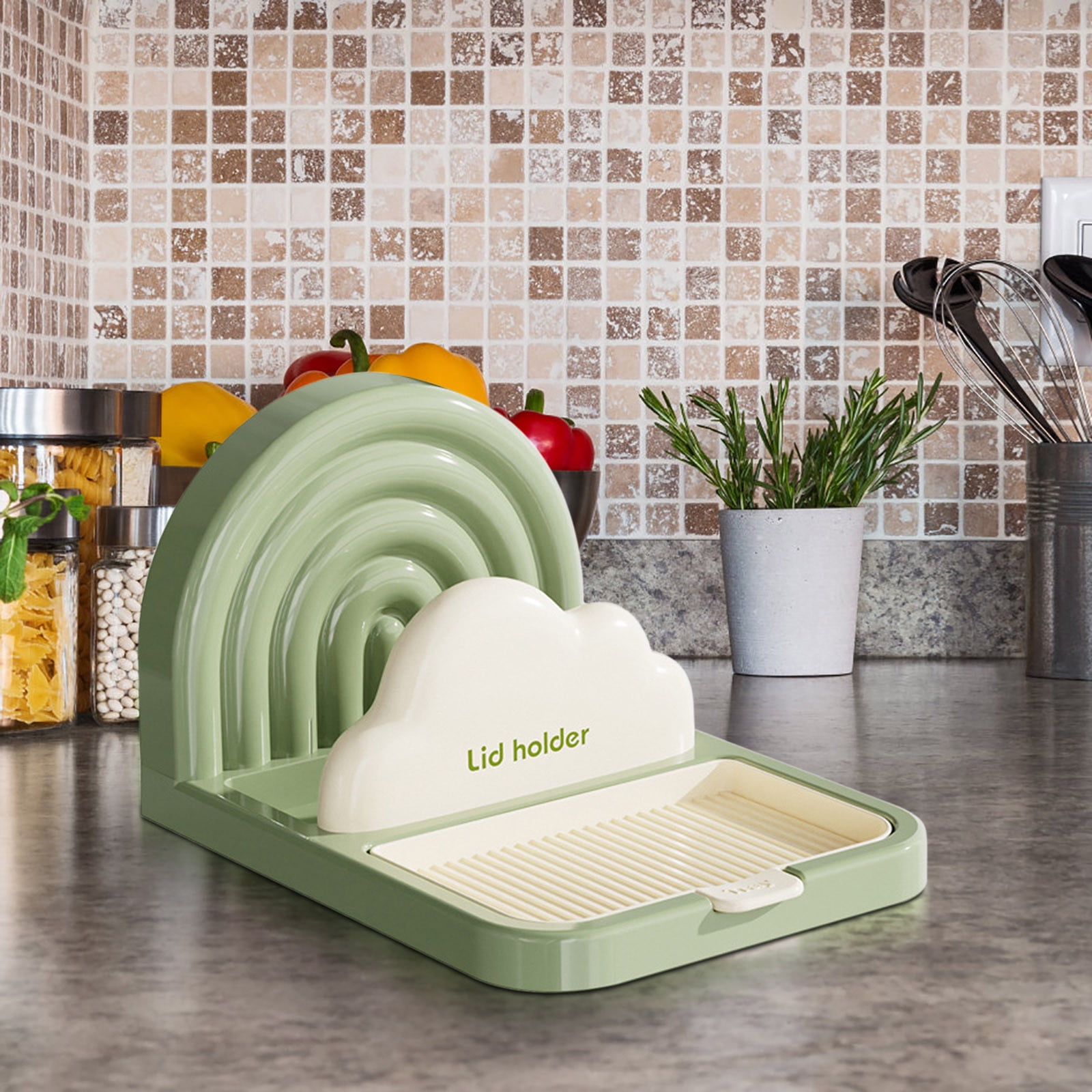 XYRSRUW Kitchen Spatula Set, Foldable Pot Lid Holder with Drain Tray ...