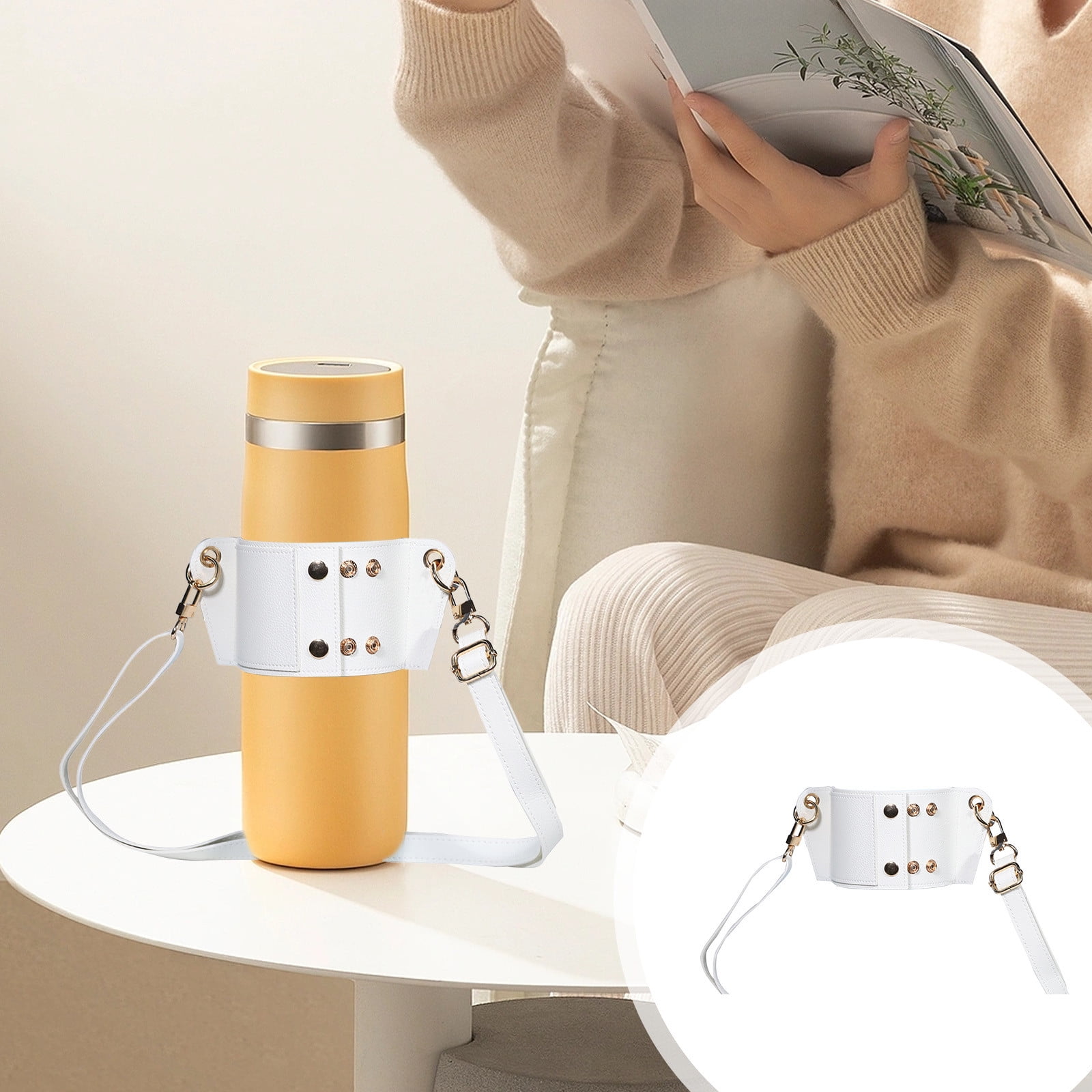 XYRSRUW Leather Handle Cup Strap, Adjustable Crossbody Mug Sleeve ...