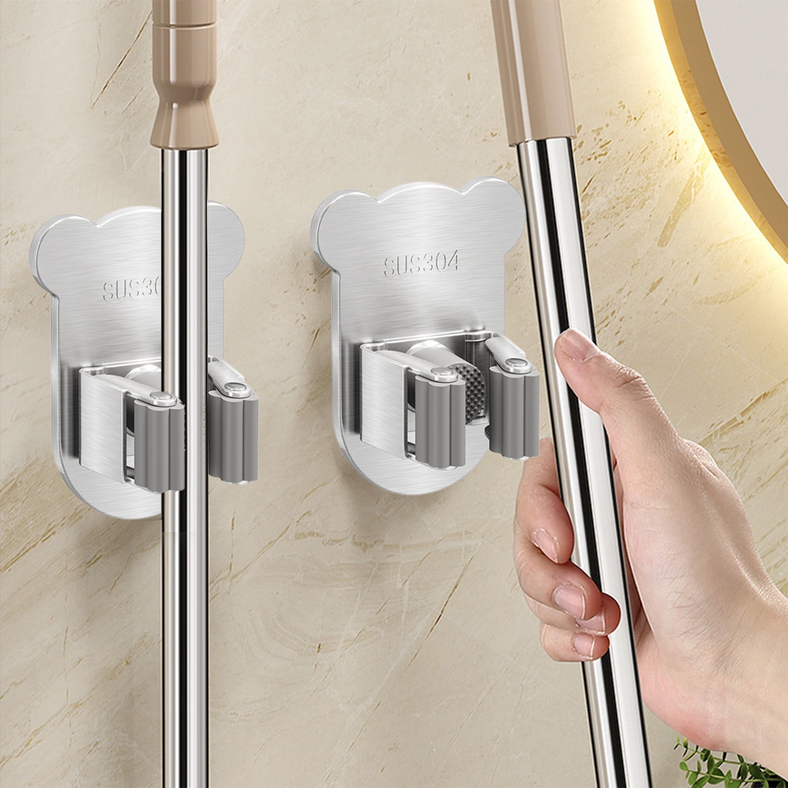 XYRSRUW Mop Stand, Stainless Steel Mop Holder, No Drill Mop Storage ...