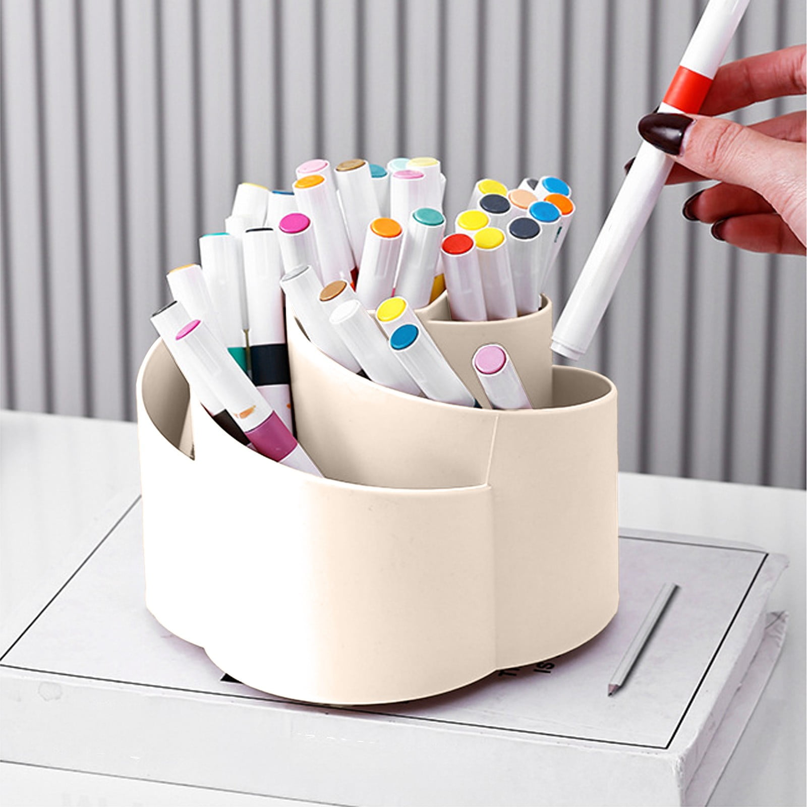 XYRSRUW Rotating Desk Pen Organizer, Multi-Compartment Makeup Storage ...