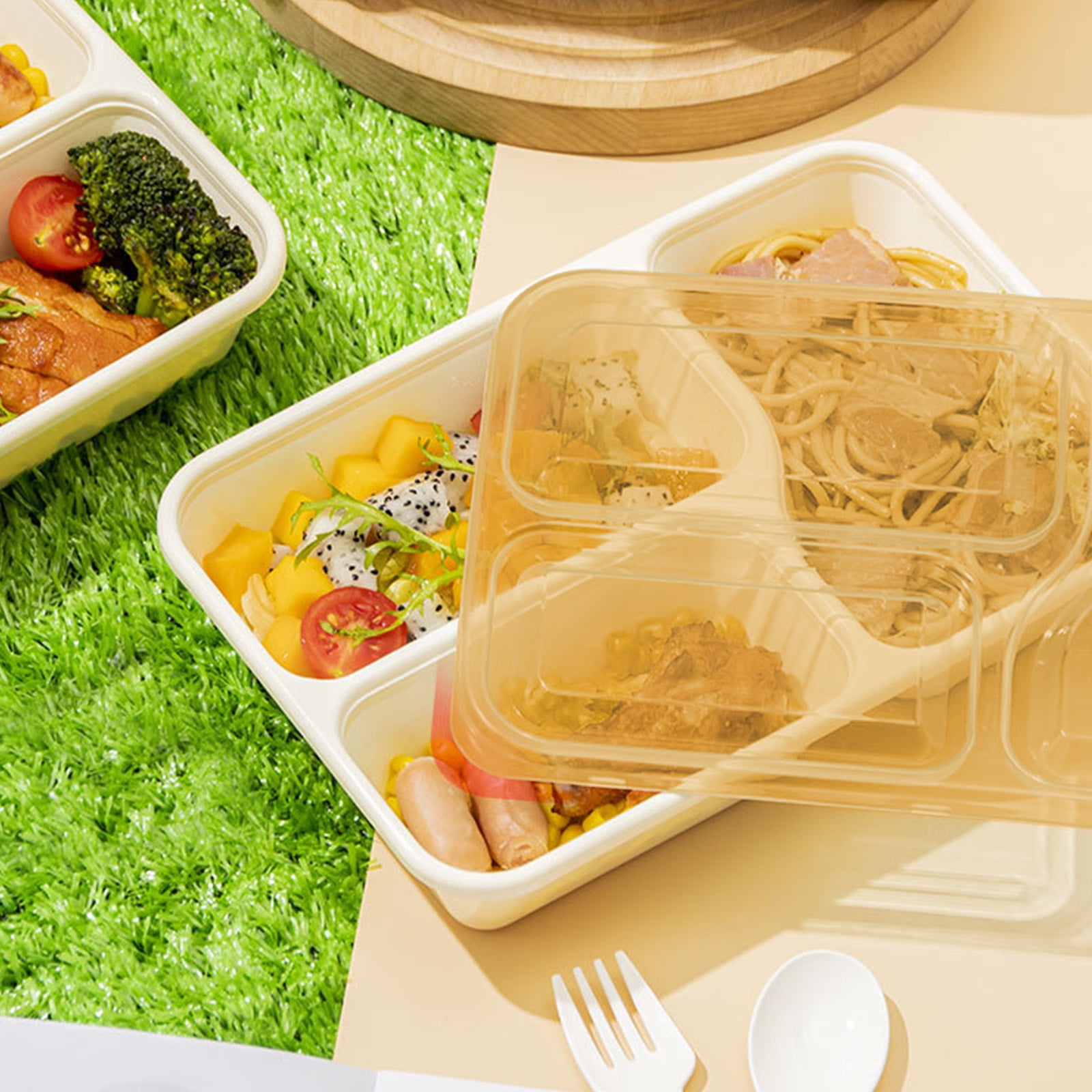 XYRSRUW Three Compartment Lunch Box, Microwave Safe Food Container ...