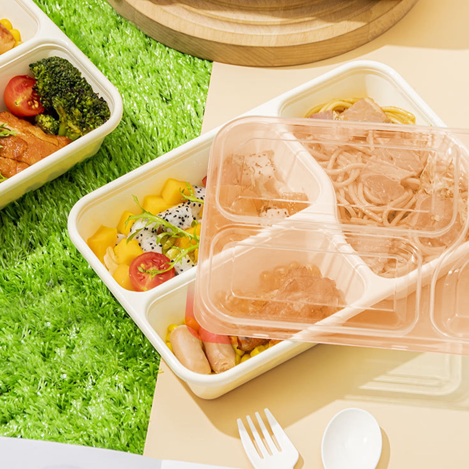 XYRSRUW Three Compartment Lunch Box, Microwave Safe Food Container ...