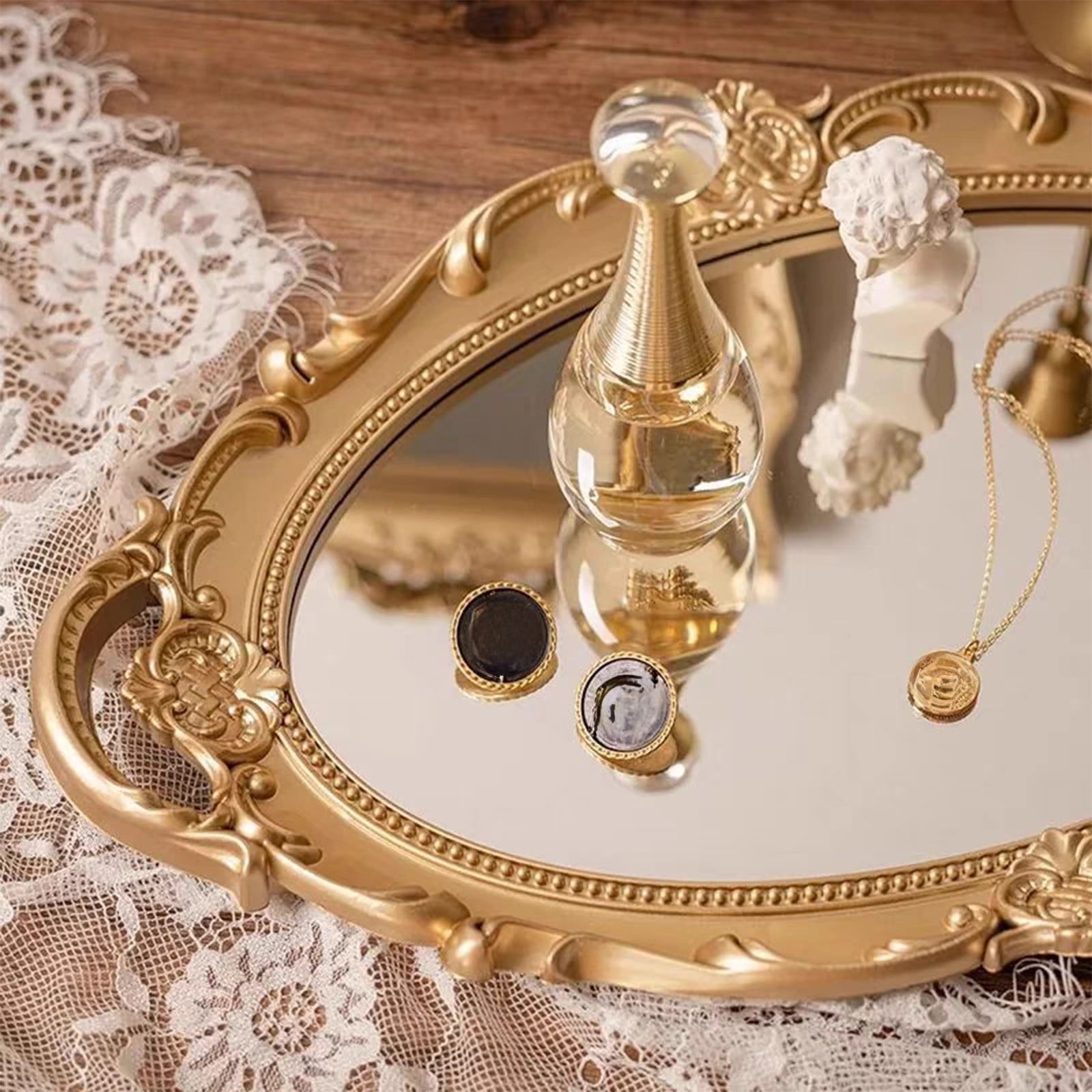 XYRSRUW Vintage Carved Mirror Tray, Decorative Cake Dessert Plate ...