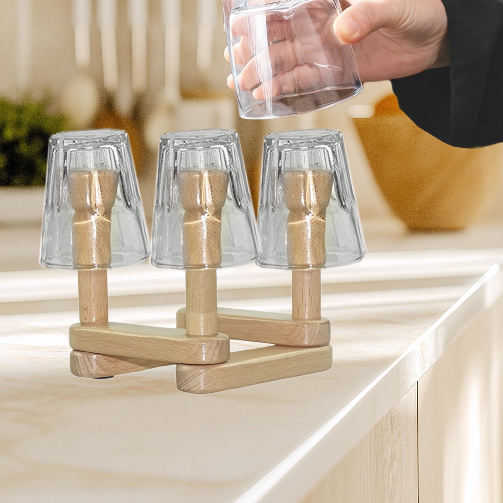 XYRSRUW Wooden Cup Drying Rack, Foldable & Detachable Drainage ...