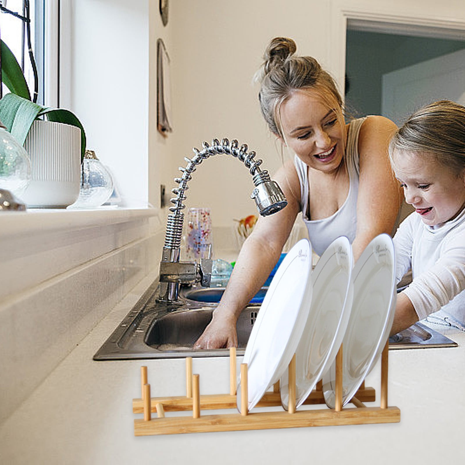 XYRSRUW Wooden Utensil Rack, Kitchen Countertop Display Stand, Plate ...