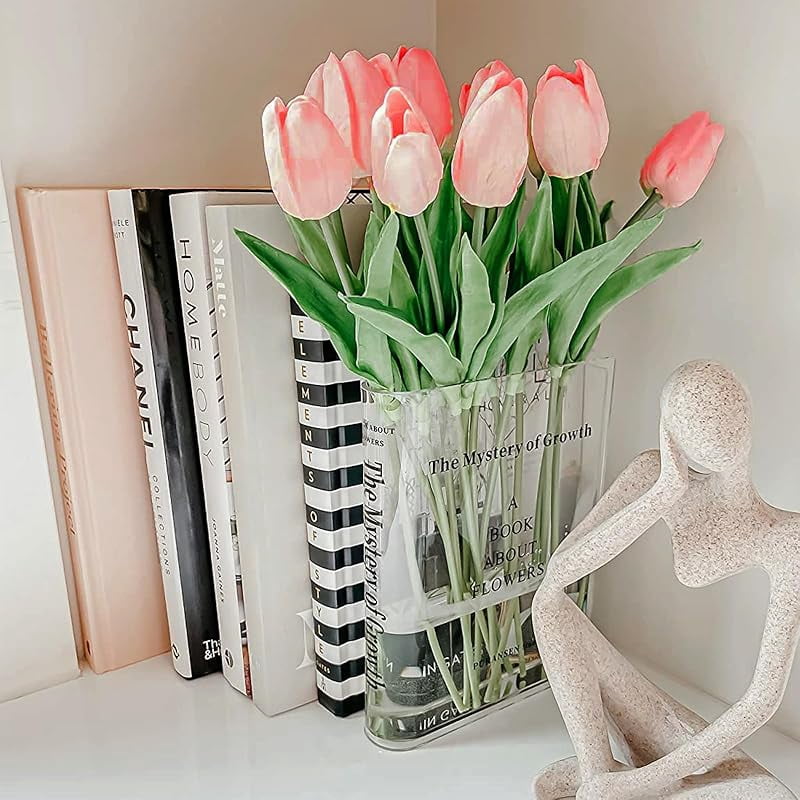 XYSM Puransen Clear Book Flower Vase - Floral Bookshelf Decor, Acrylic ...