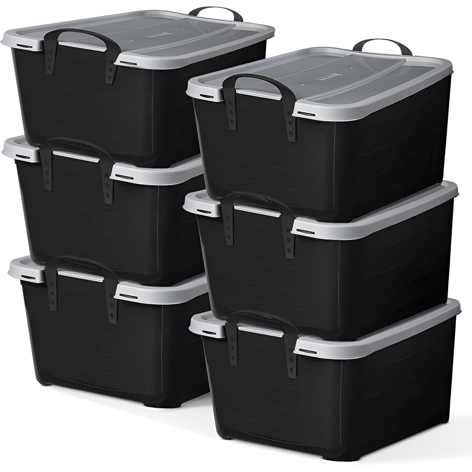 XYSP 6-Pack Plastic Storage Bins with Lids, Black & Gray, 55 Quart ...