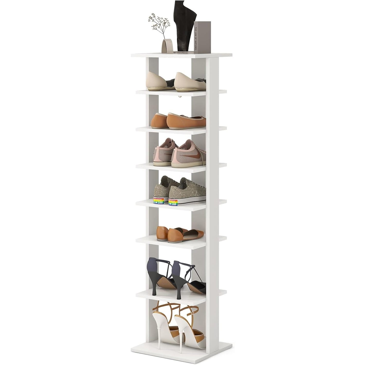 XYSP 8-Tier Vertical Shoe Rack, Tall Narrow Shoe Storage Organizer with ...