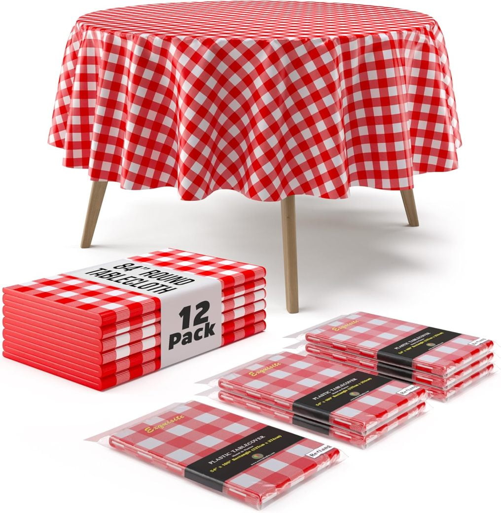 Xysp Picnic Table Cover 12 Pack Premium Round Tablecloth Red