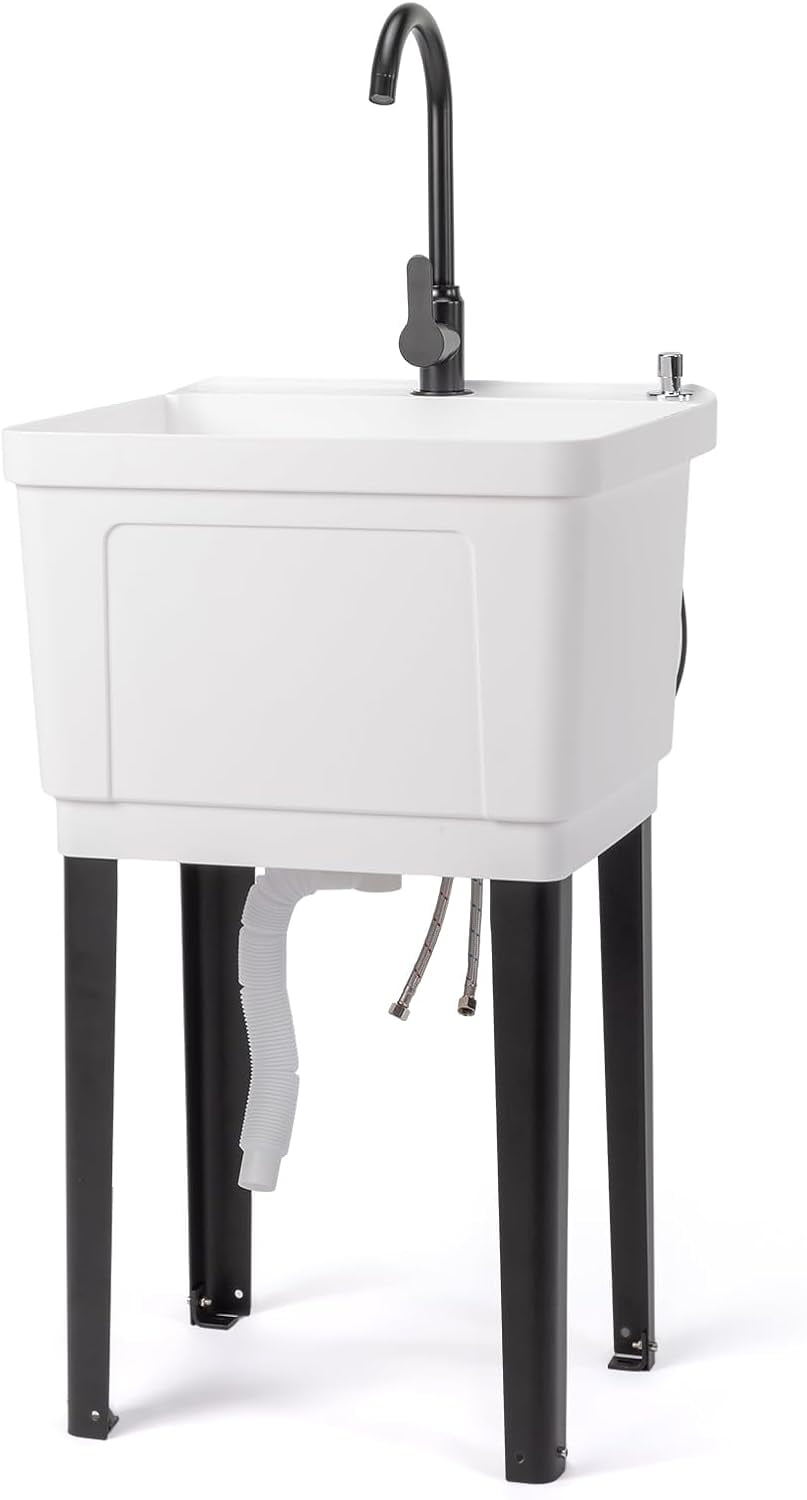 XYTREW 13-Gallon Utility Sink Laundry Tub with Faucet – Freestanding ...