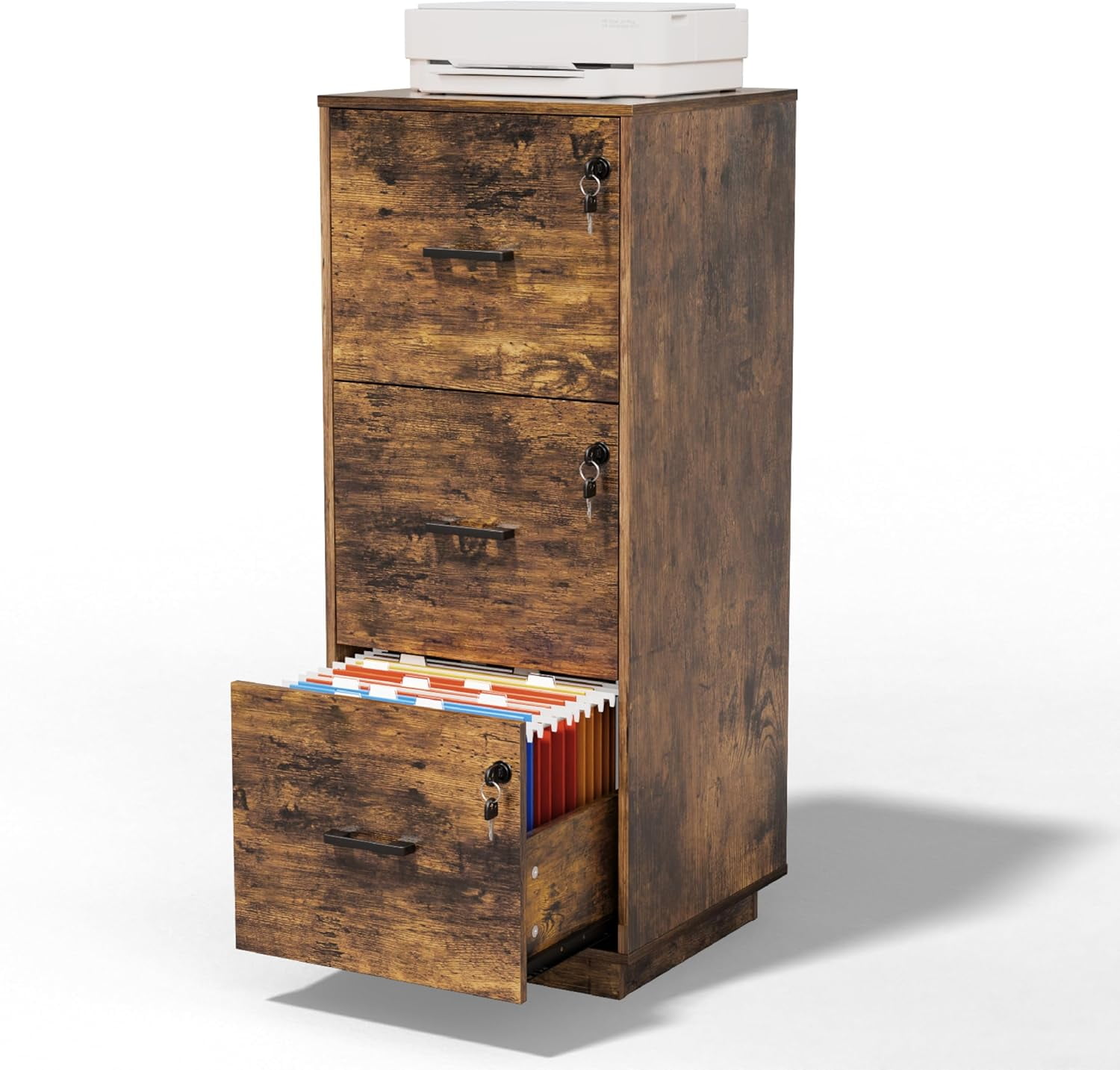 XYTREW 2 Drawer File Cabinet with Lock, Wood Rustic Gray Filing Cabinet ...