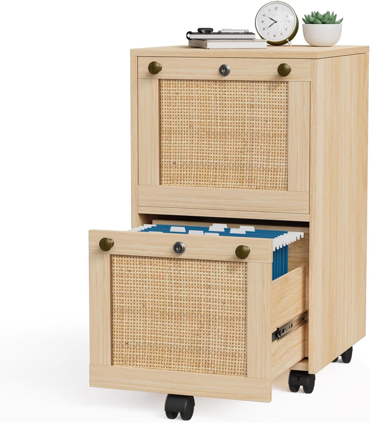 XYTREW 2 Drawer File Cabinet with Lock, Wood Rustic Gray Filing Cabinet ...