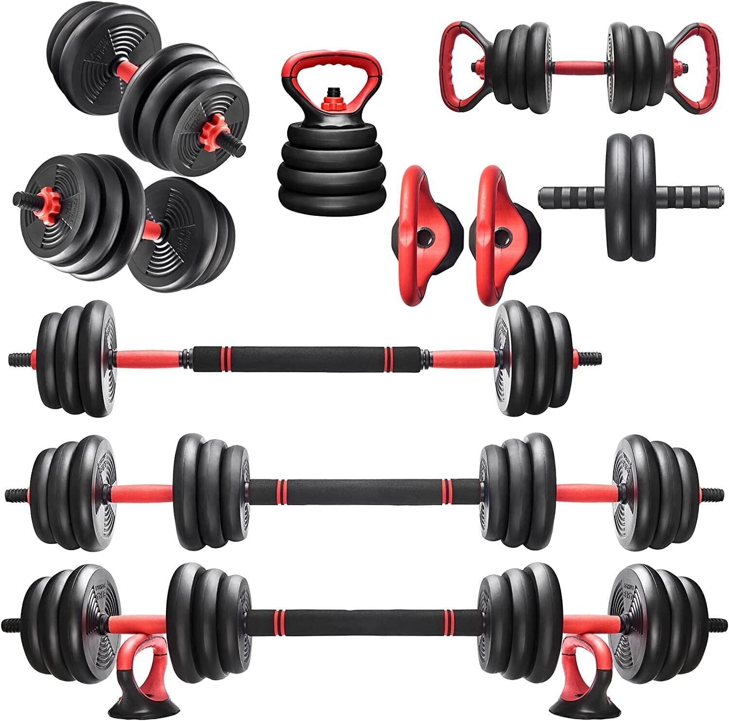 XYTREW Adjustable Weight Dumbbell Set 6in1 45lb Barbell Kettlebell Set ...