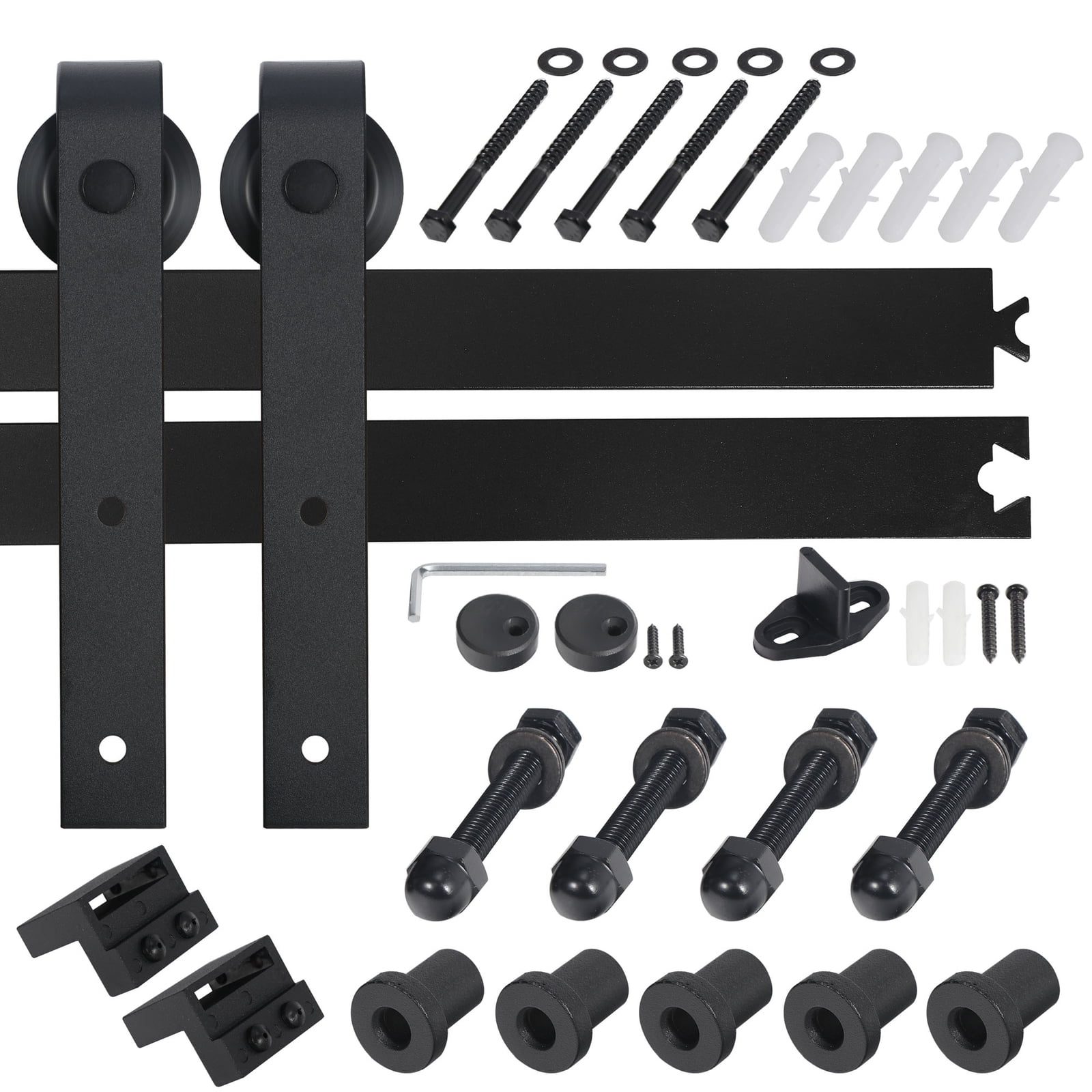 XYTREW Barn Door Hardware Kit- Black Steel Double Sliding Door Hardware ...