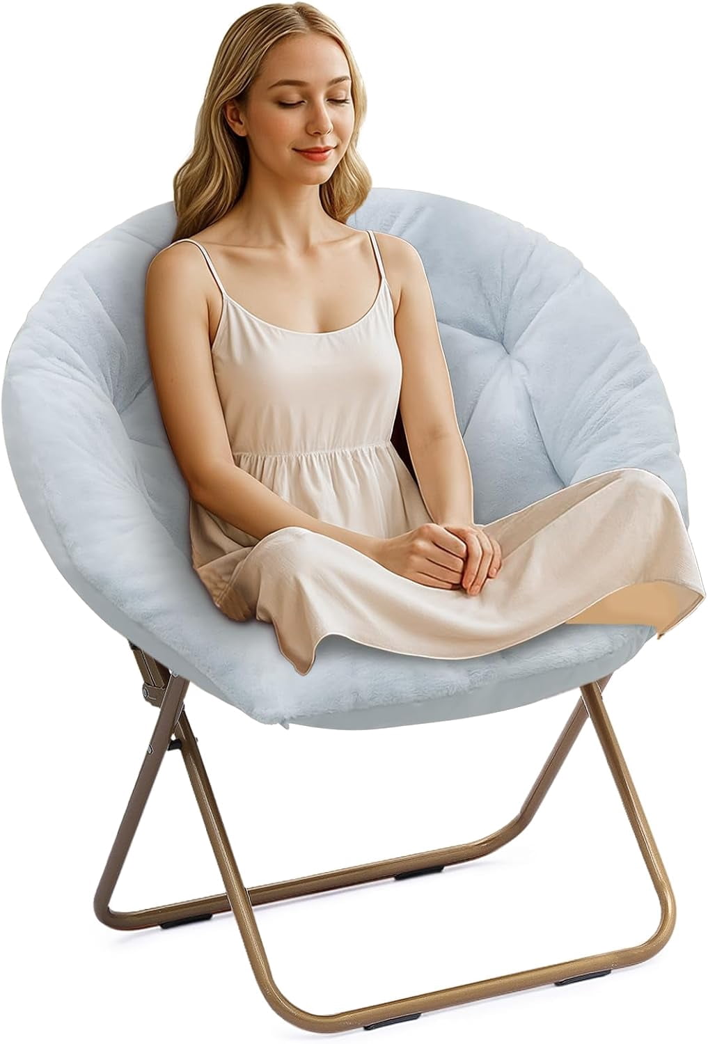 XYTREW Comfy Saucer Chair Set of 1, Folding Moon Chair with Faux Fur ...
