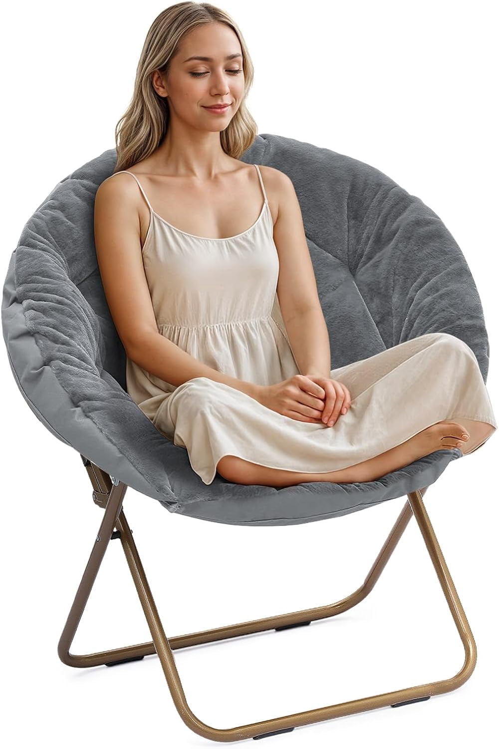 XYTREW Comfy Saucer Chair Set of 1, Folding Moon Chair with Faux Fur ...