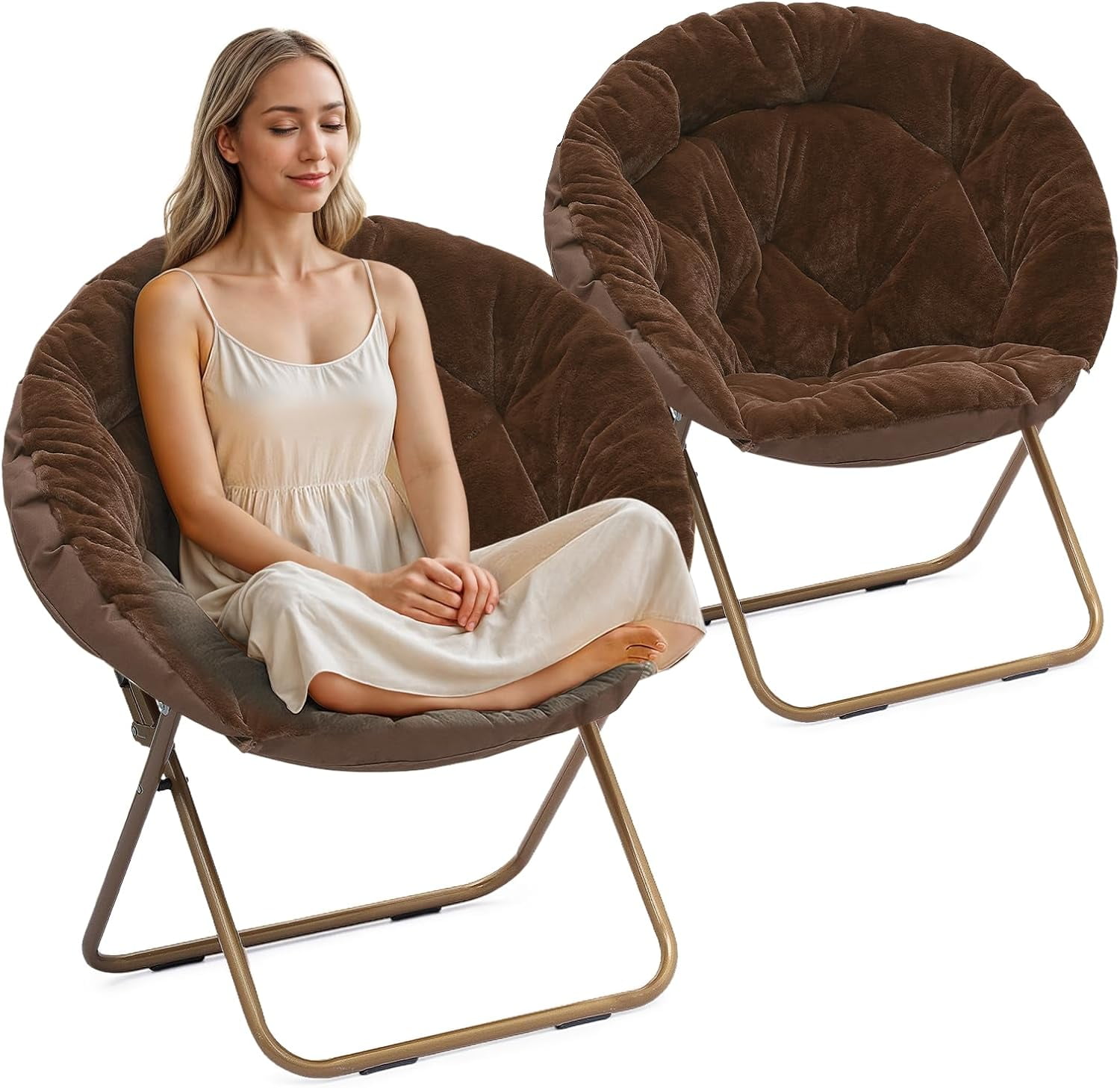 XYTREW Comfy Saucer Chair Set of 2, Folding Moon Chair with Faux Fur ...
