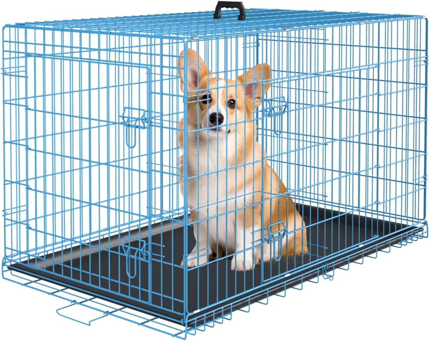 XYTREW Large Dog Crate Kennel for Medium Large Dogs Metal Dog Cage Double-Door Folding Travel ...