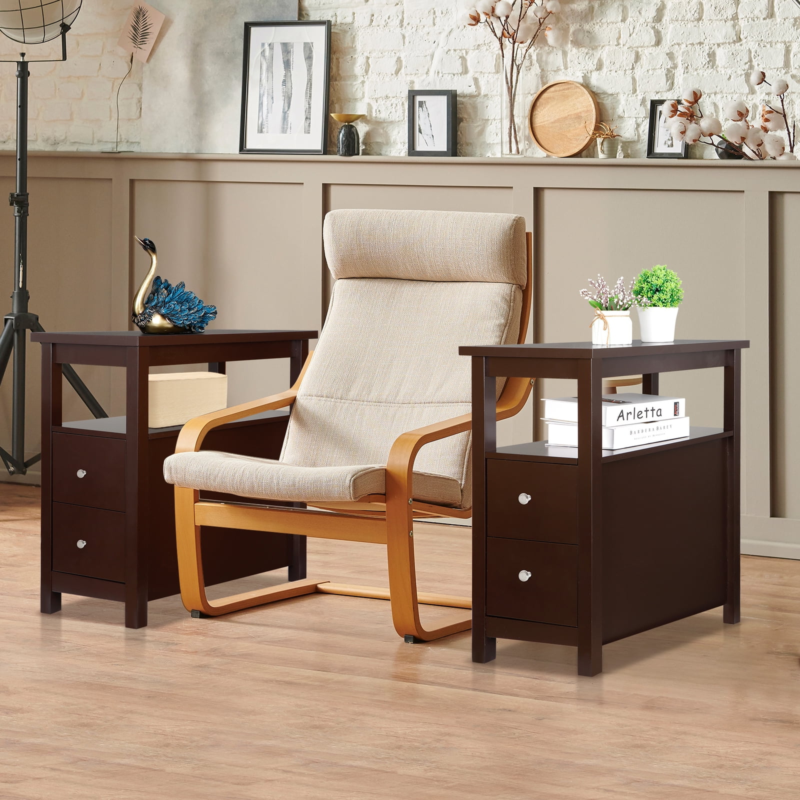 XYTREW Narrow chair edge table with laminated board, home living room ...