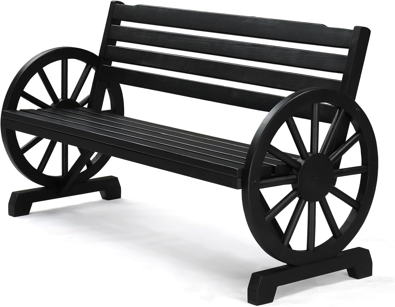 XYTREW Outdoor Rustic Wooden Bench with Wagon Wheel Arms, 3 People ...