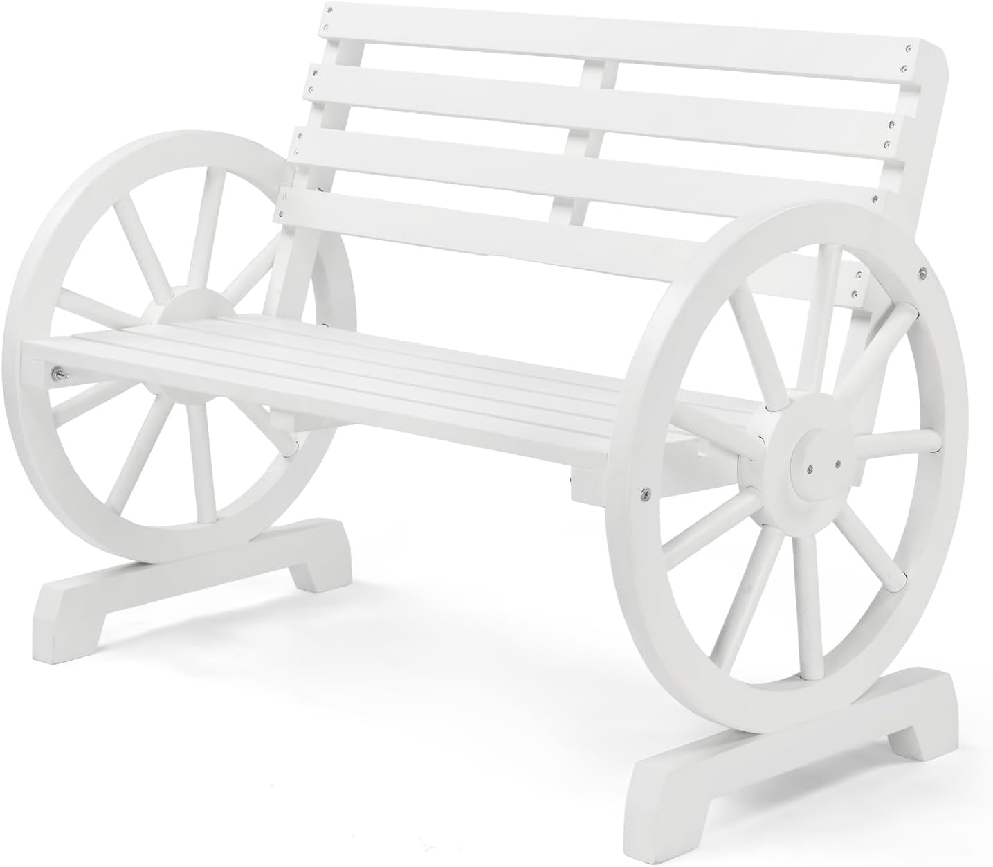 XYTREW Outdoor Rustic Wooden Bench with Wagon Wheel Arms, 3 People ...