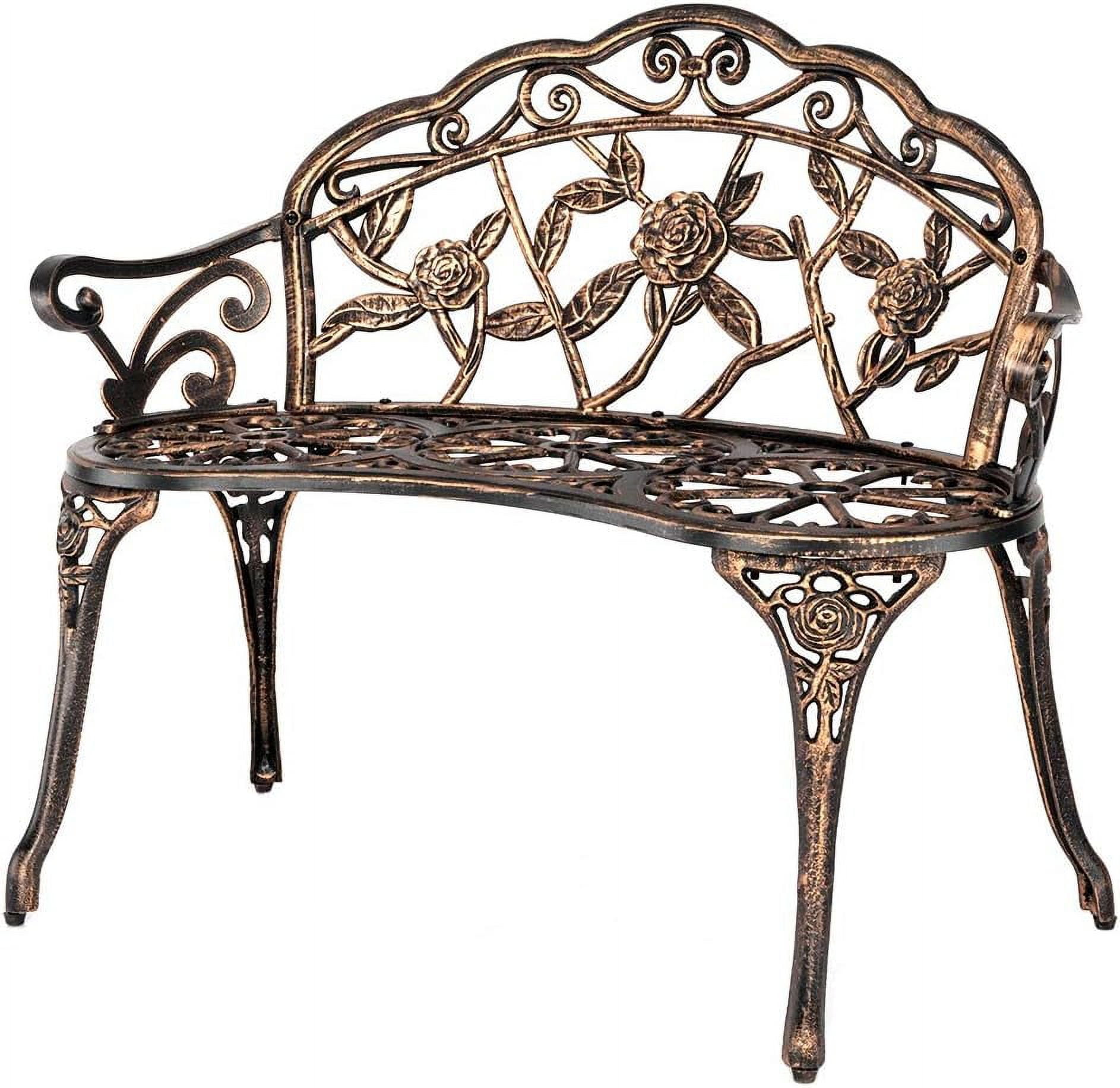 XYTREW Patio Park Garden Outdoor Metal Rose Bench,Cast Iron Cast ...