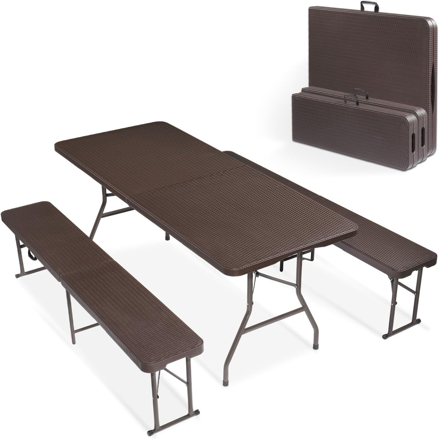 XYTREW Picnic Table Set with 2 Benches, 6 Feet Camping Table Chair Set ...