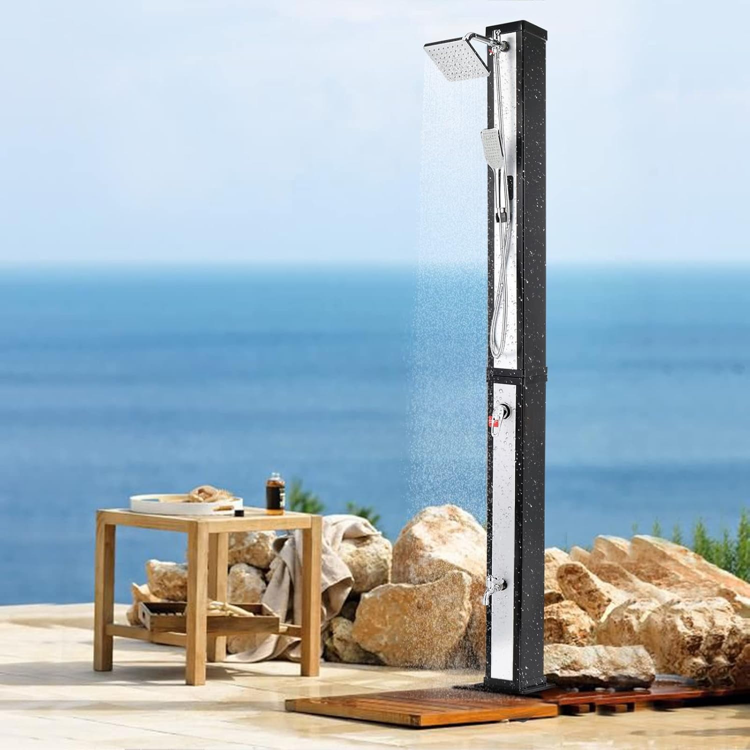 XYTREW Solar Heated Shower, with Shower Head/Handhold/Foot Shower Tap ...