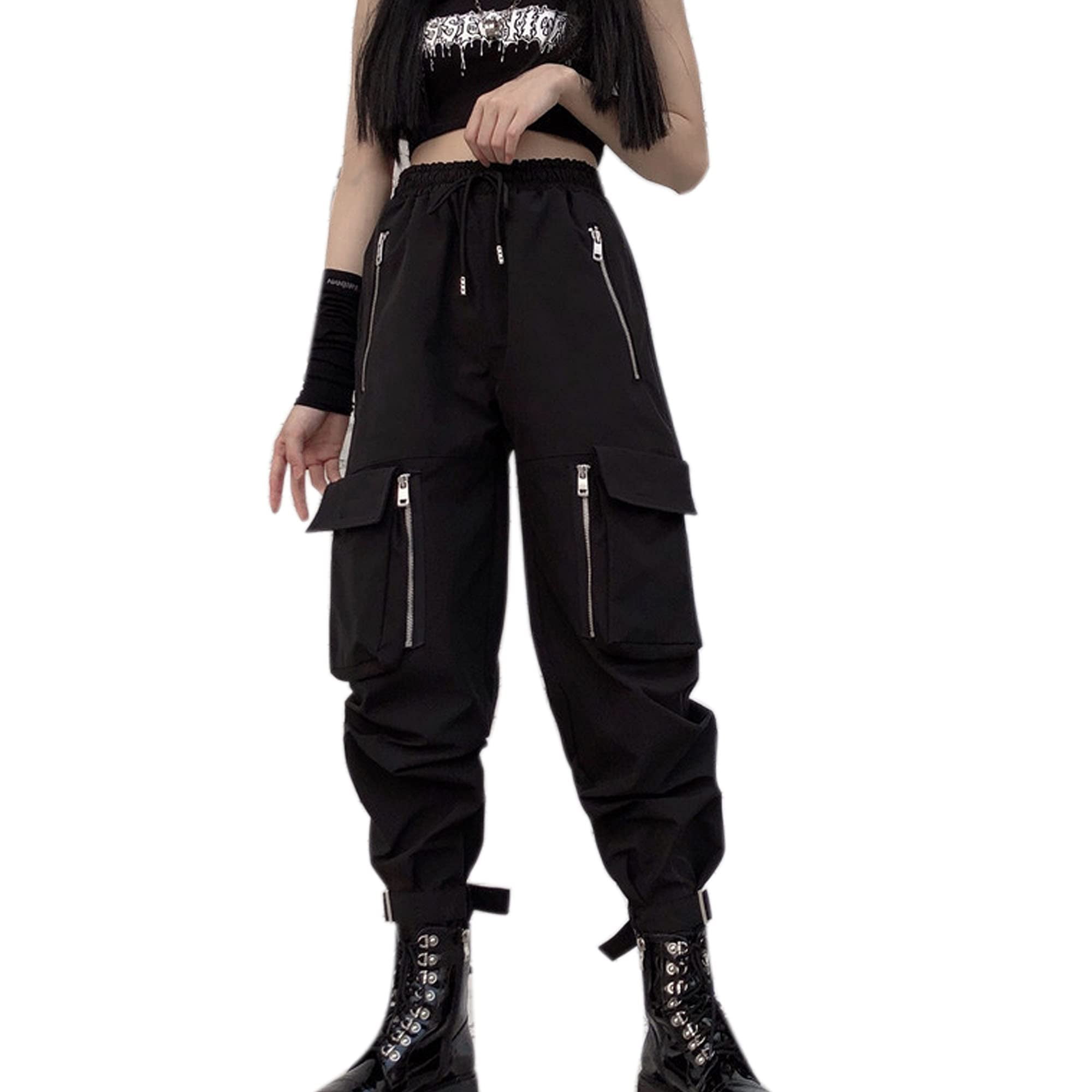 XYXIONGMAO Black Cargo Pants Women Loose Chained Pants Multi-Pocket ...