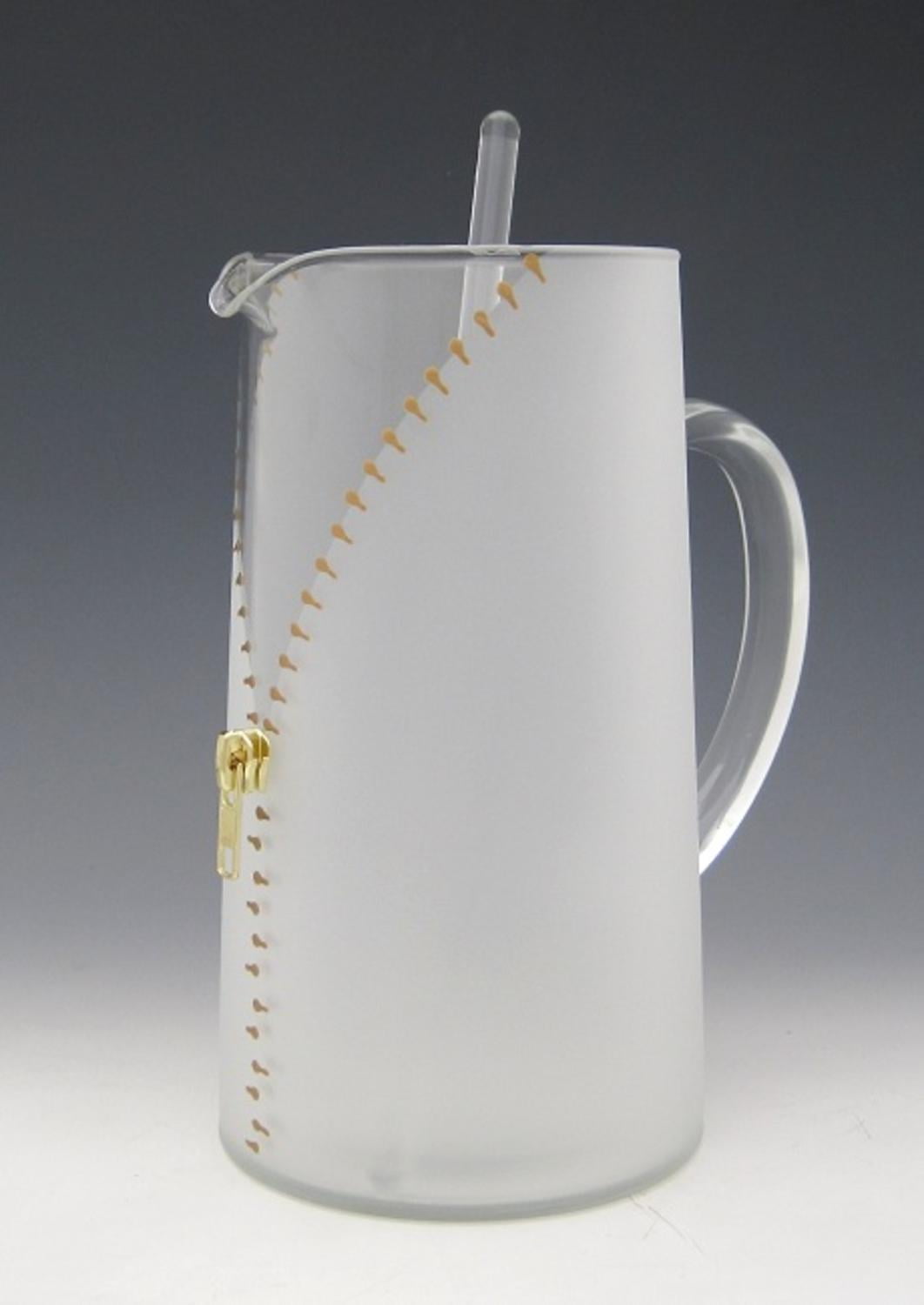 XYZ Silver Zipper Etched Glass Drink Pitcher with Stirring Rod 44 ...
