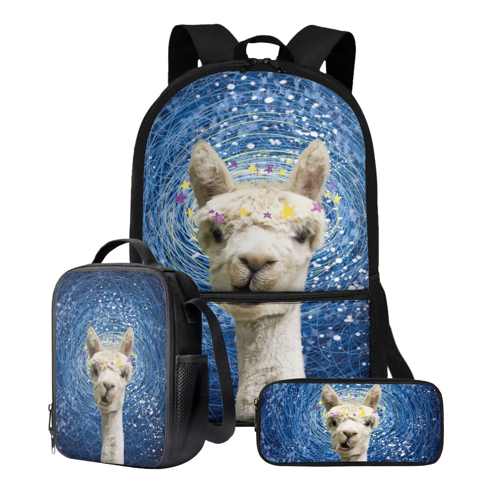 XYZCANDO Alpaca Star Print Schoolbag Set for Student Book Bag Backpack ...