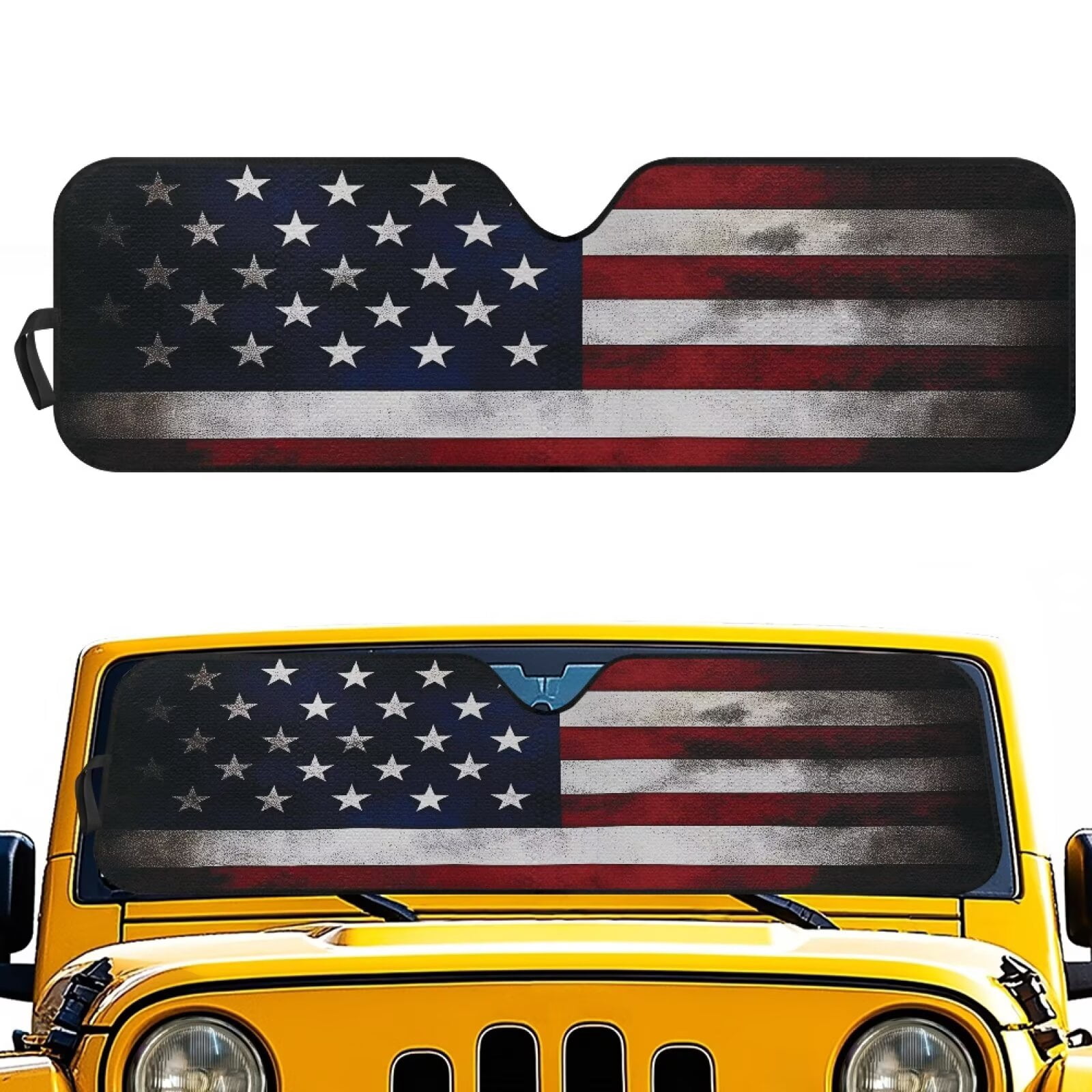 XYZCANDO American Flag Windshield Sun Shade Compatible with Jeep ...