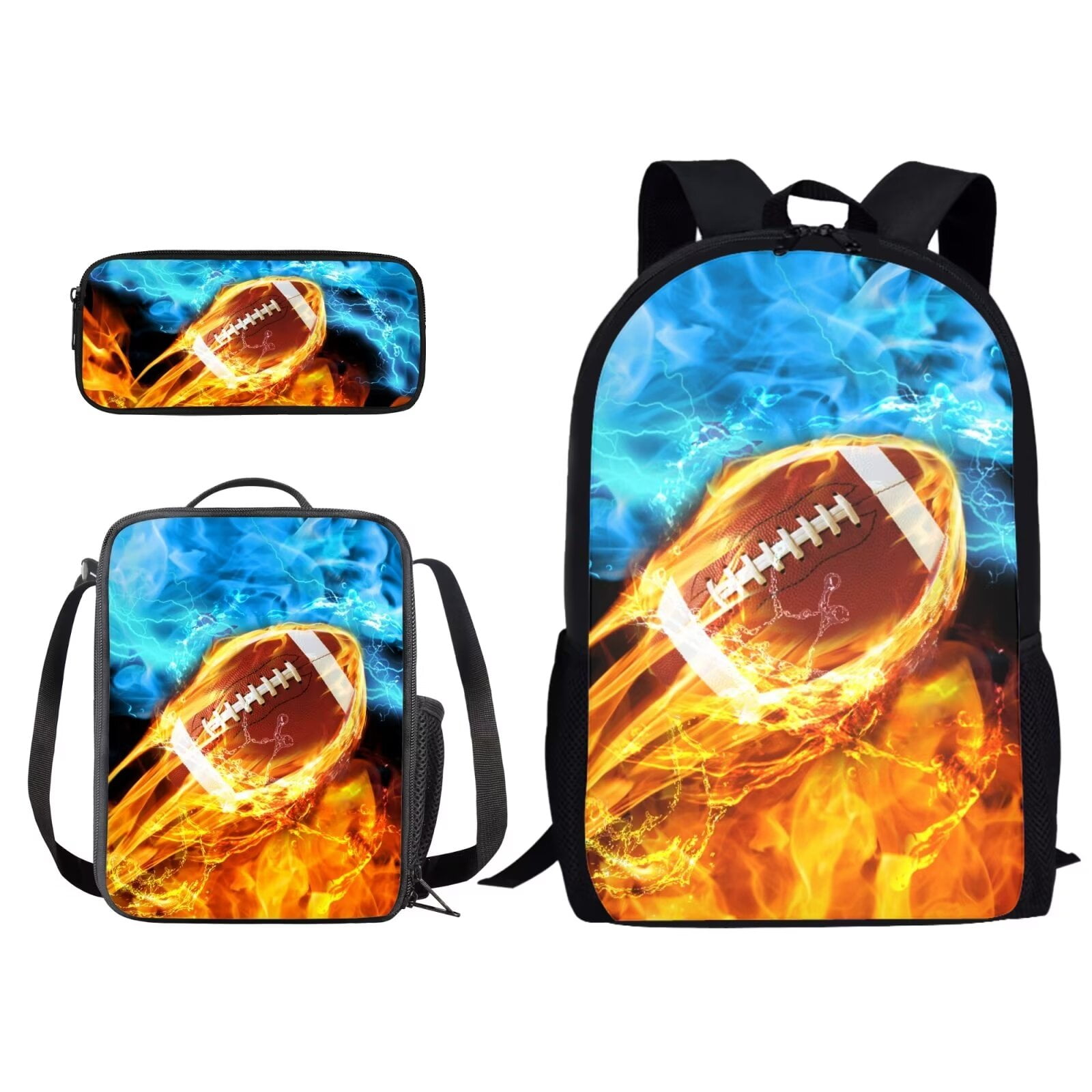 XYZCANDO Capacious Backpack Set for Student Vintage Flame Football ...