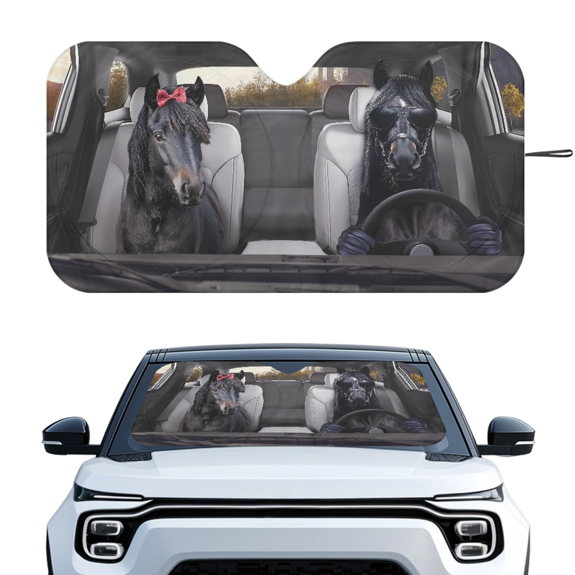 XYZCANDO Car Sun Shade with Funny Horses Design, Auto Windshield Cover ...