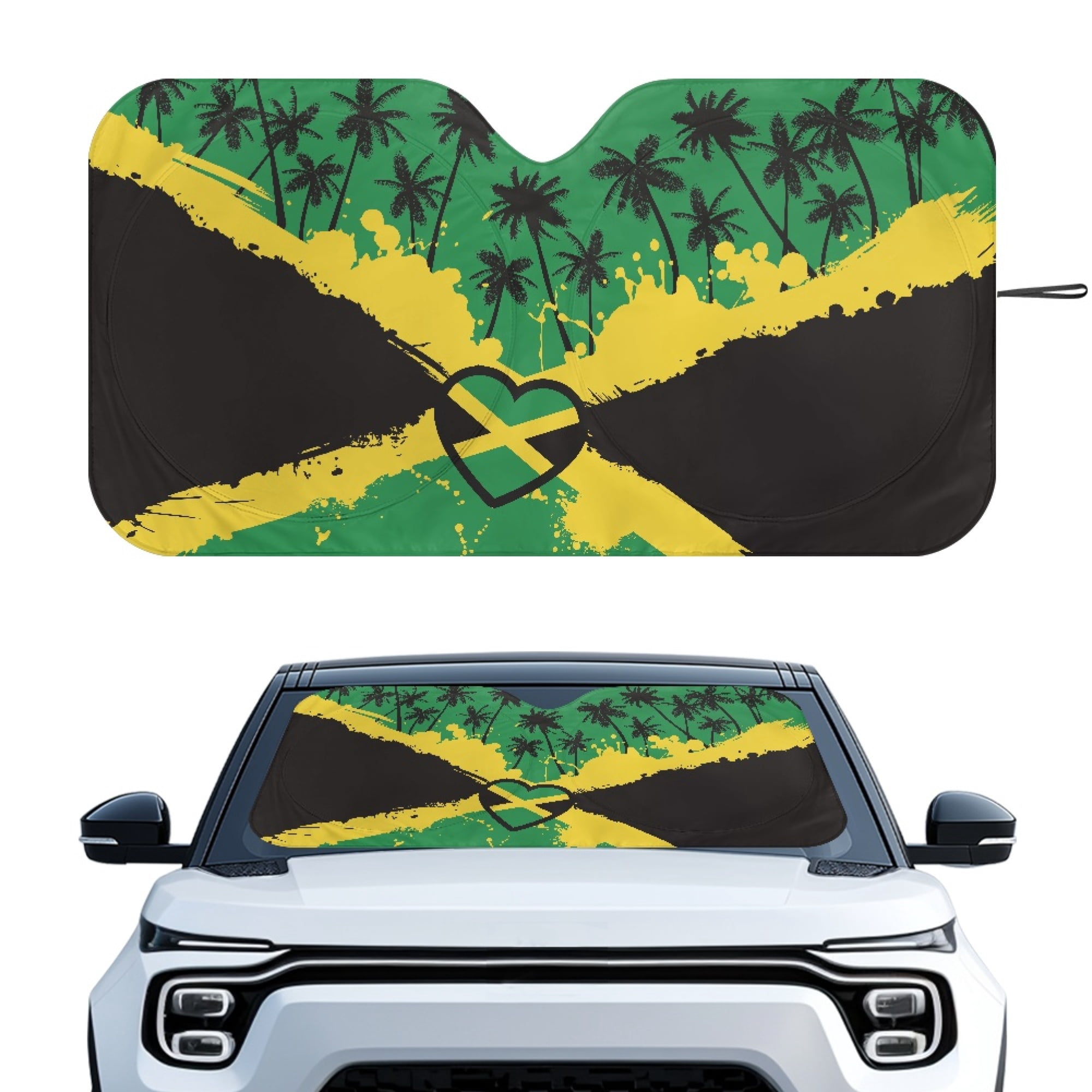XYZCANDO Car Sun Shade with Jamaica Flag Heart Pattern, Reflective UV ...