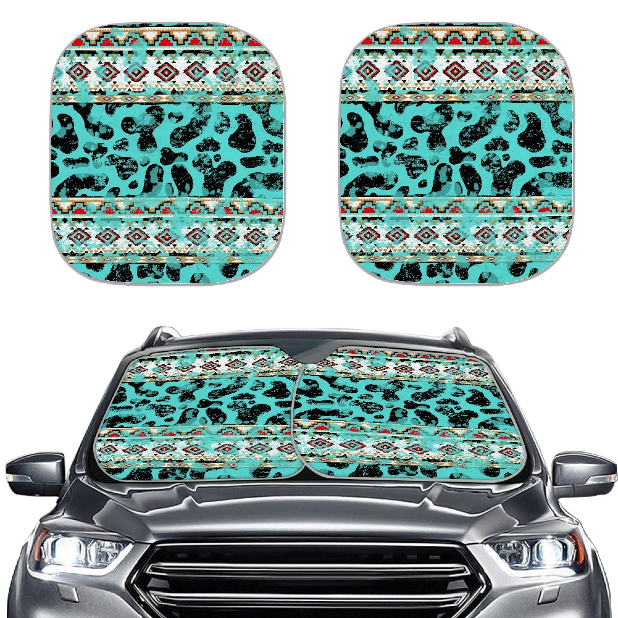 XYZCANDO Car Sun Shade with Southwest Leopard Turquoise Pattern for ...