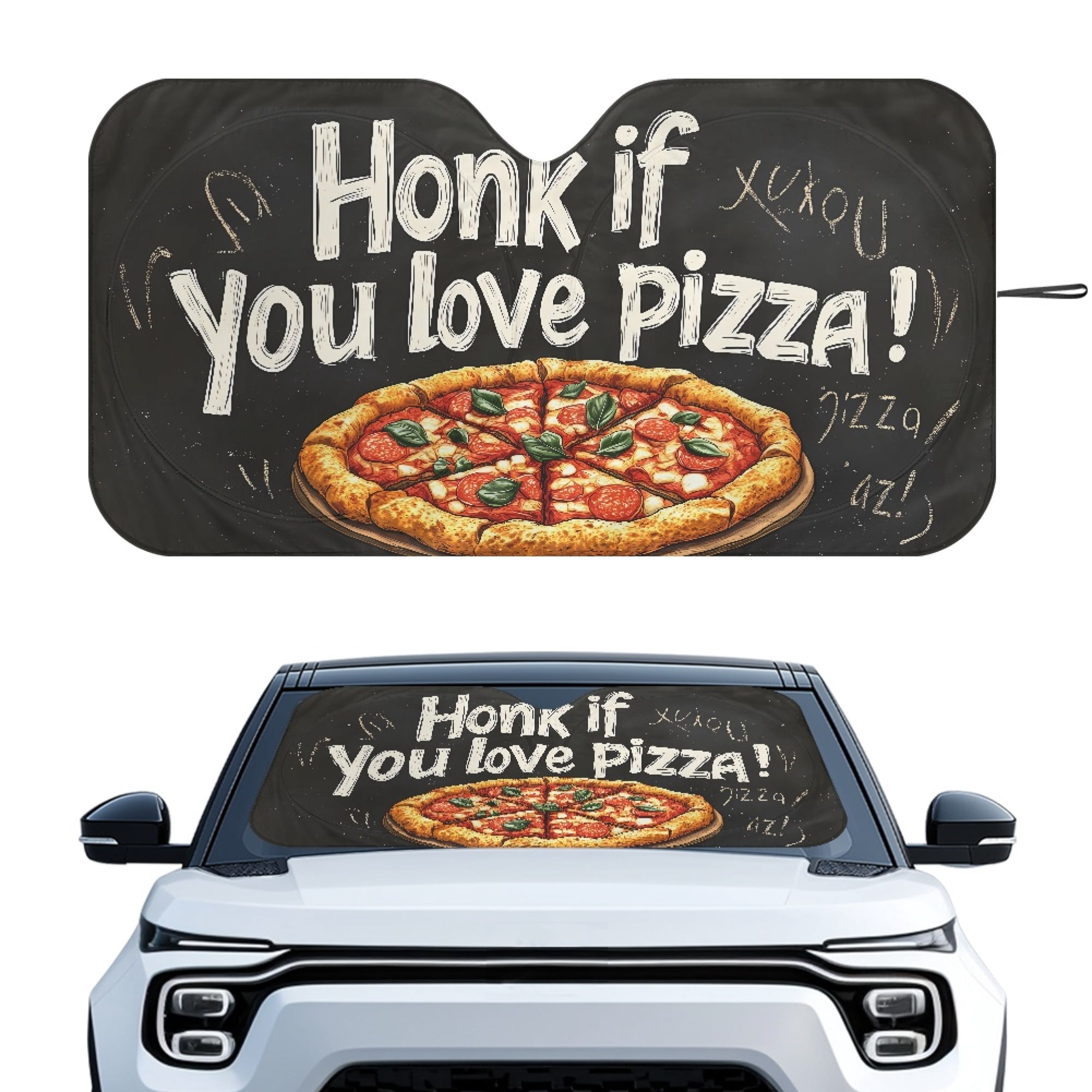 XYZCANDO Car Sunshade with Fun Pizza Quote, Foldable Shade for Large ...